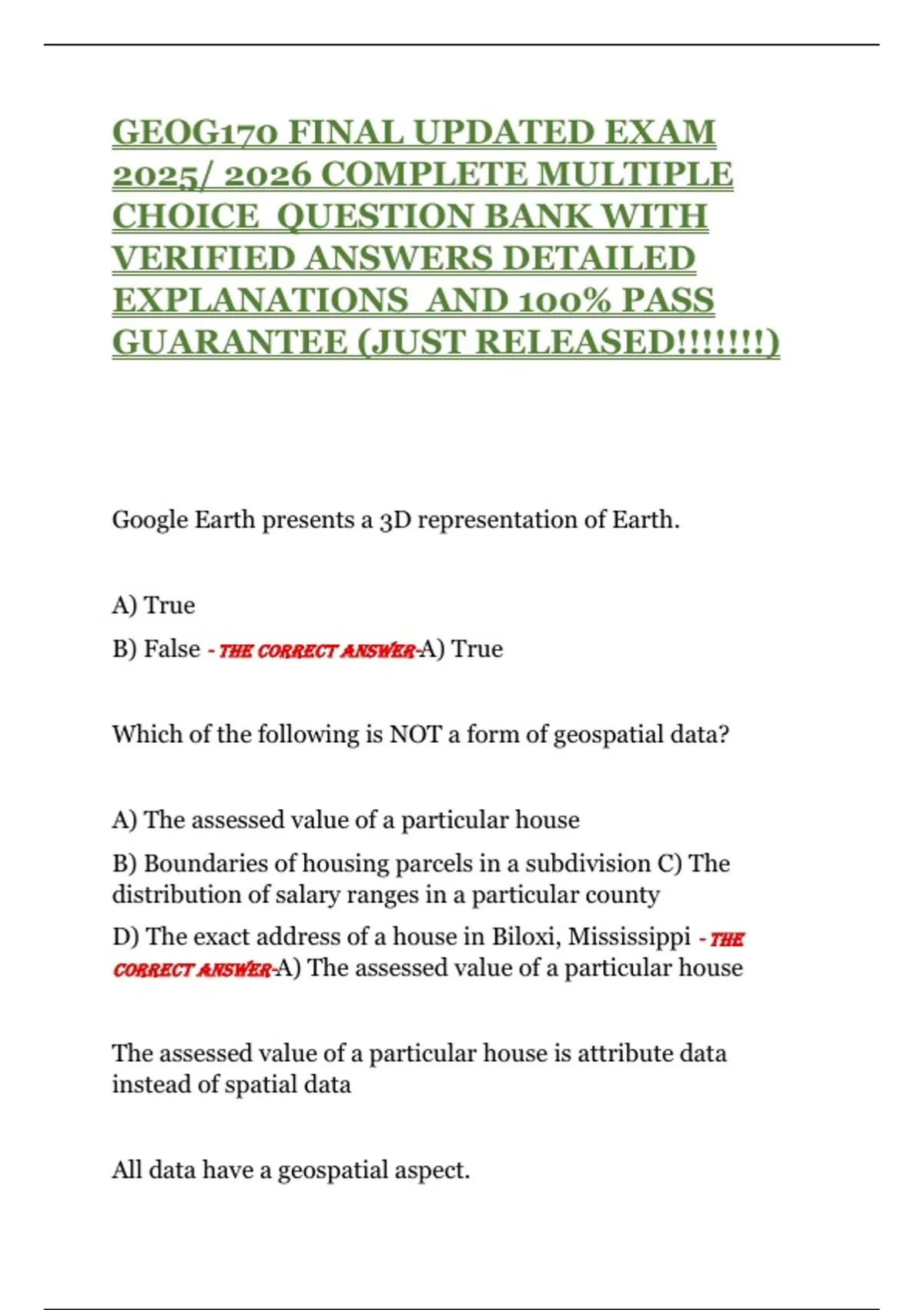 “GEOG170 2025–2026 Final Exam Prep: Expert-Verified Questions with In ...
