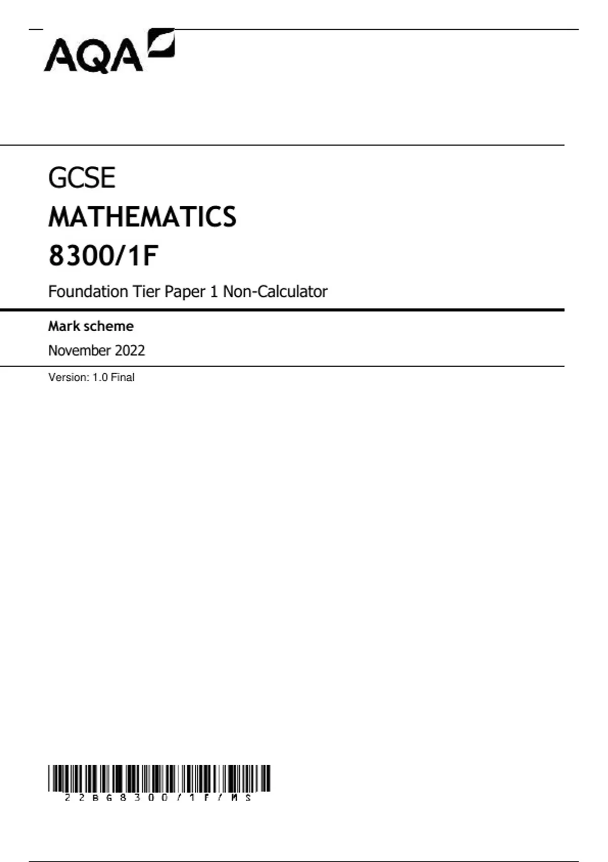 Summary GCSE Mathematics – Foundation Tier (8300/1F) Paper 1 Non ...