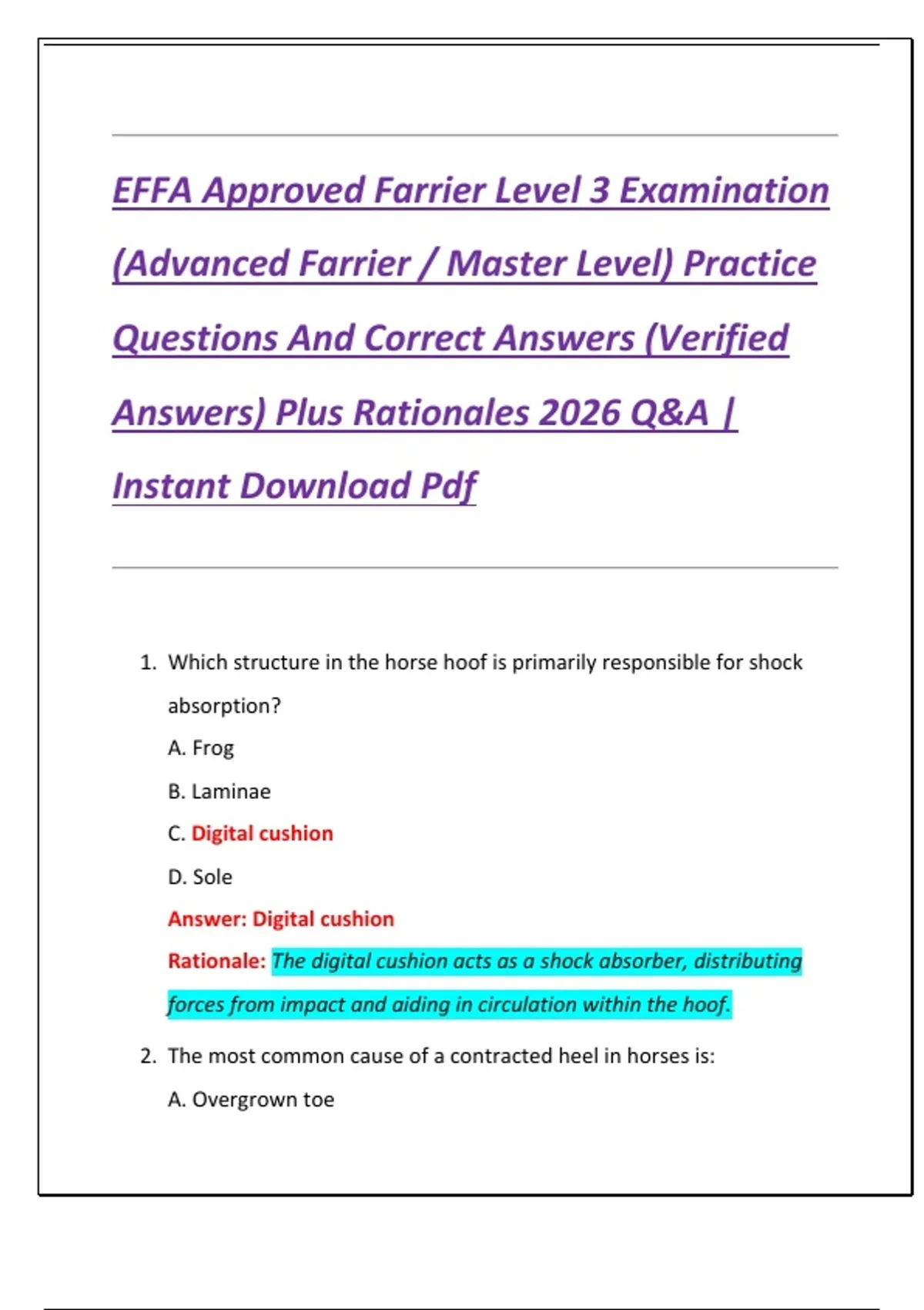 EFFA Approved Farrier Level 3 Examination (Advanced Farrier / Master ...