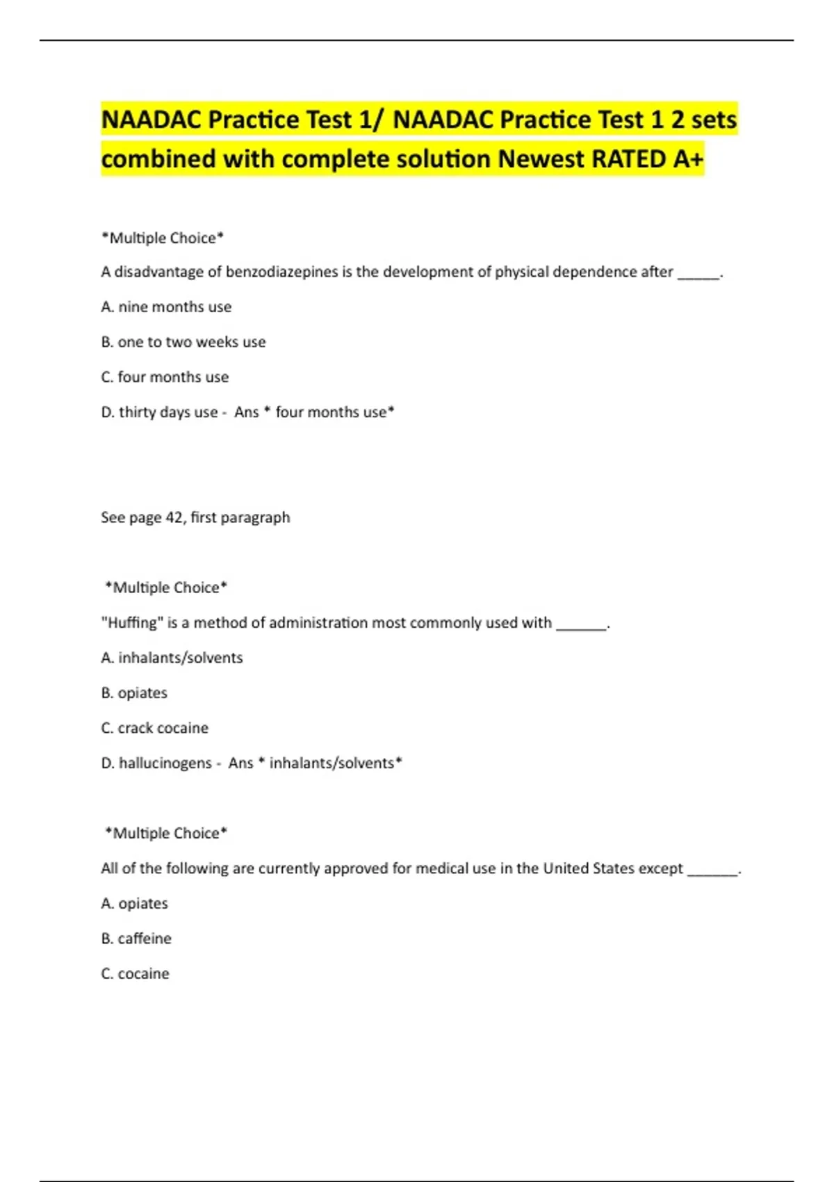 NAADAC Practice Test 1/ NAADAC Practice Test 1 2 sets combined with ...