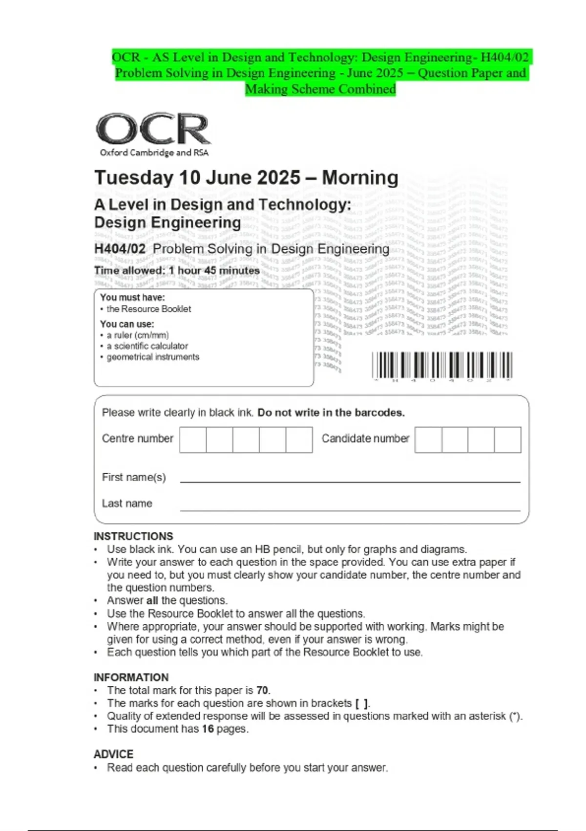 2025 OCR GCSE (9–1) Computer Science J277/01 Computer Systems May ...