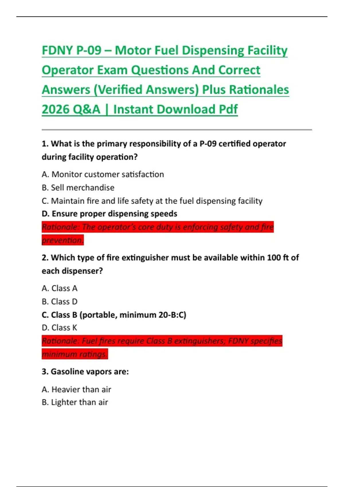 FDNY P-09 – Motor Fuel Dispensing Facility Operator Exam Questions And ...