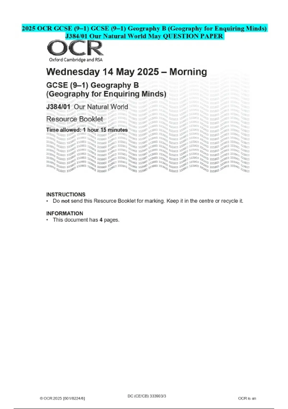 2025 OCR GCSE (9–1) GCSE (9–1) Geography B (Geography for Enquiring ...