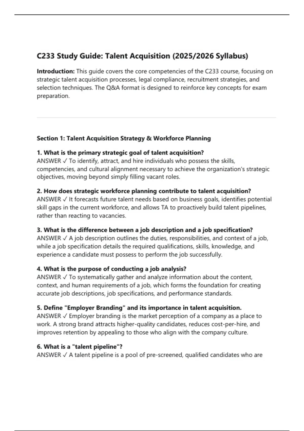 C233 Study Guide: Talent Acquisition (2025/2026 Syllabus) - C233 Talent ...