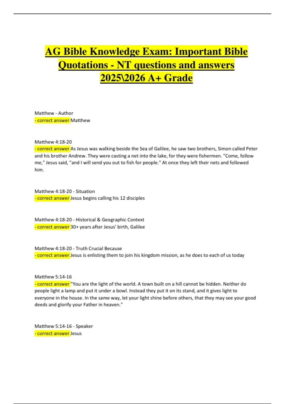 AG Bible Knowledge Exam – Important Bible Quotations (New Testament ...
