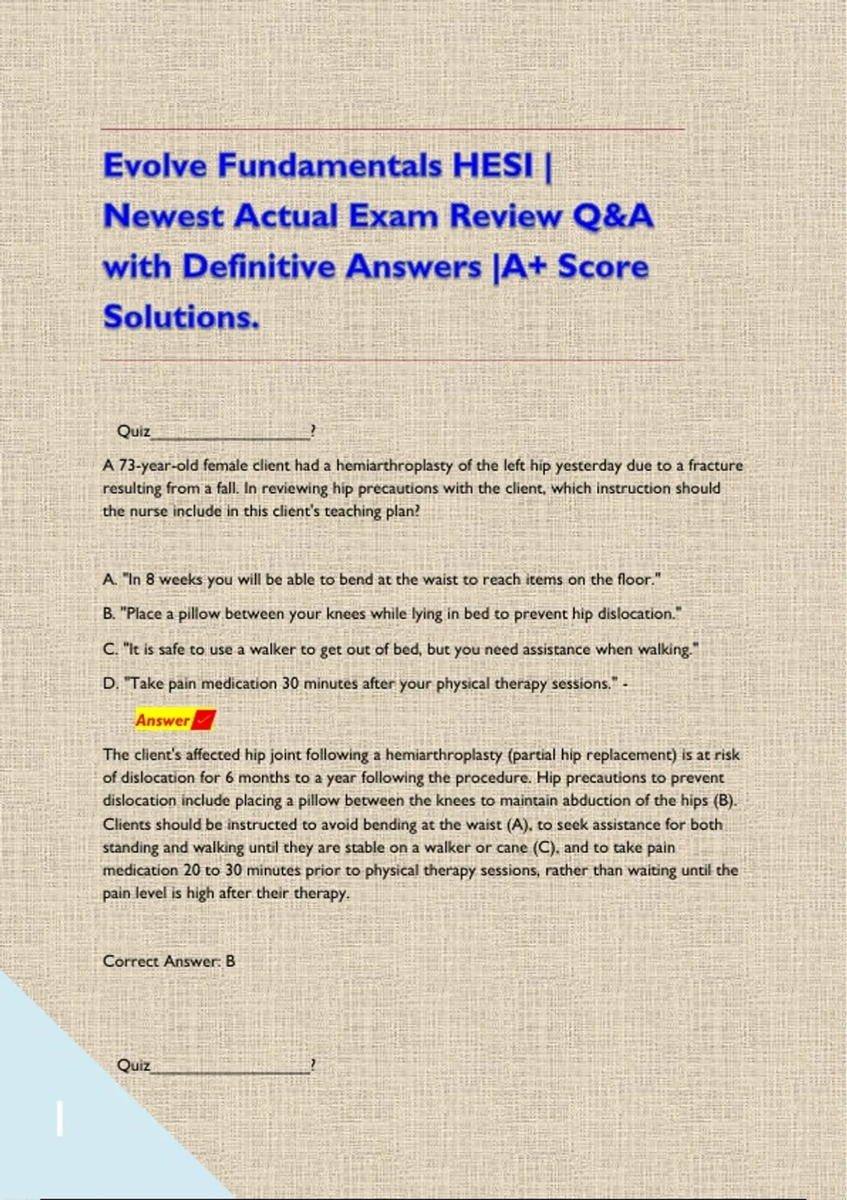 Evolve Fundamentals HESI | Newest Actual Exam Review Q&A with ...