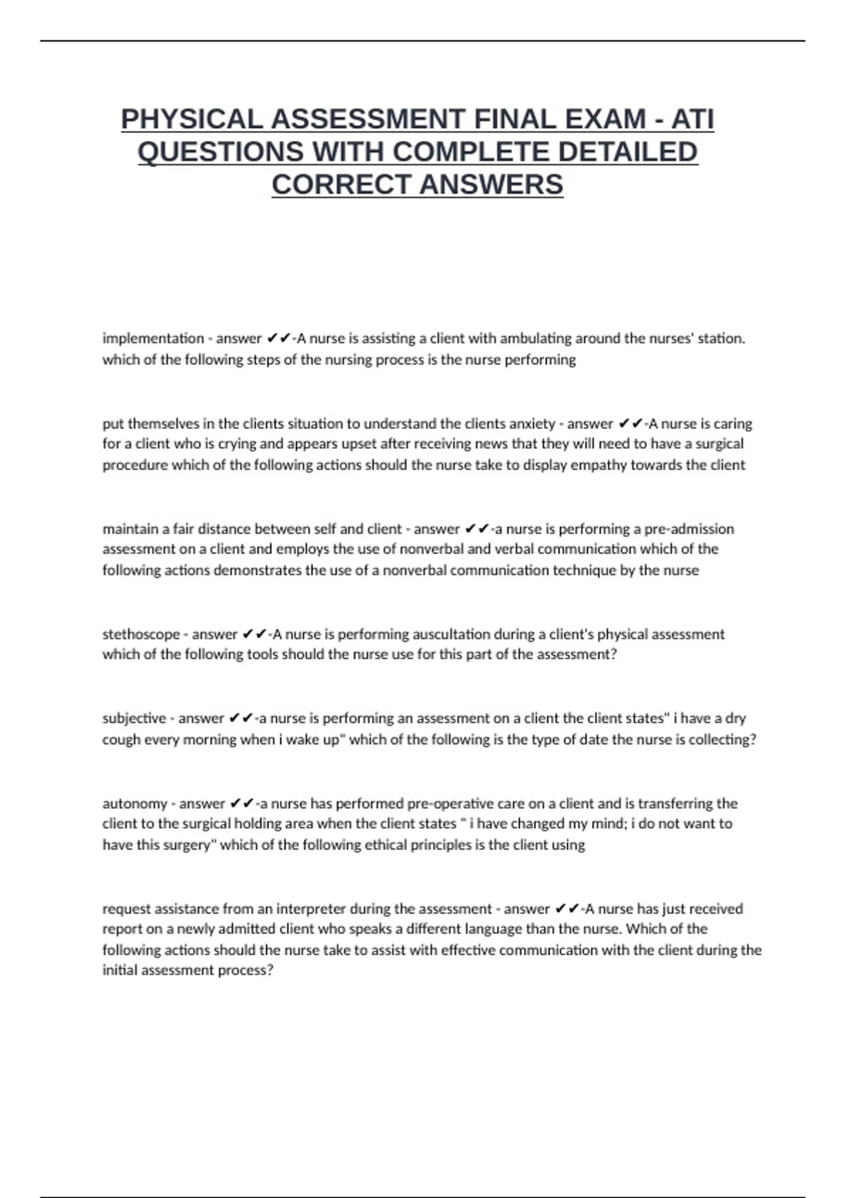 PHYSICAL ASSESSMENT FINAL EXAM - ATI QUESTIONS WITH COMPLETE DETAILED ...