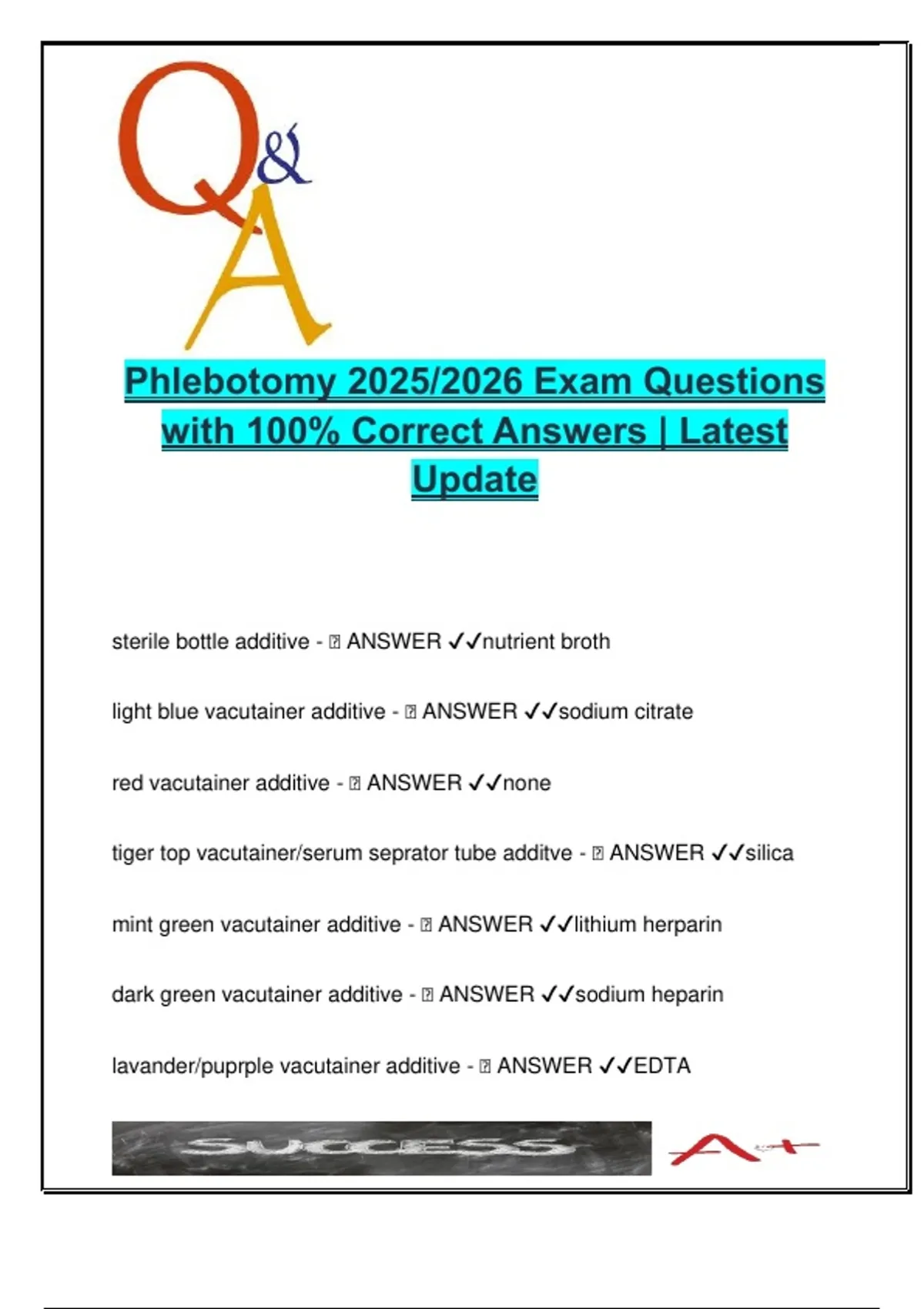 Phlebotomy NHA-CPT | 250+ Questions on Tube Additives, Coagulation ...