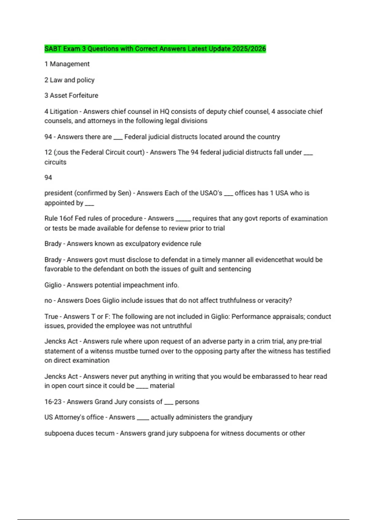 SABT EXAMS 1-6 BUNDLED QUESTIONS WITH CORRECT ANSWERS LATEST UPDATE ...