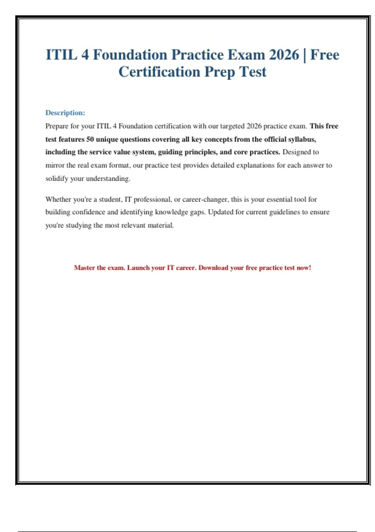 ITIL 4 Foundation Practice Exam 2026: Ace Your Certification Test ...