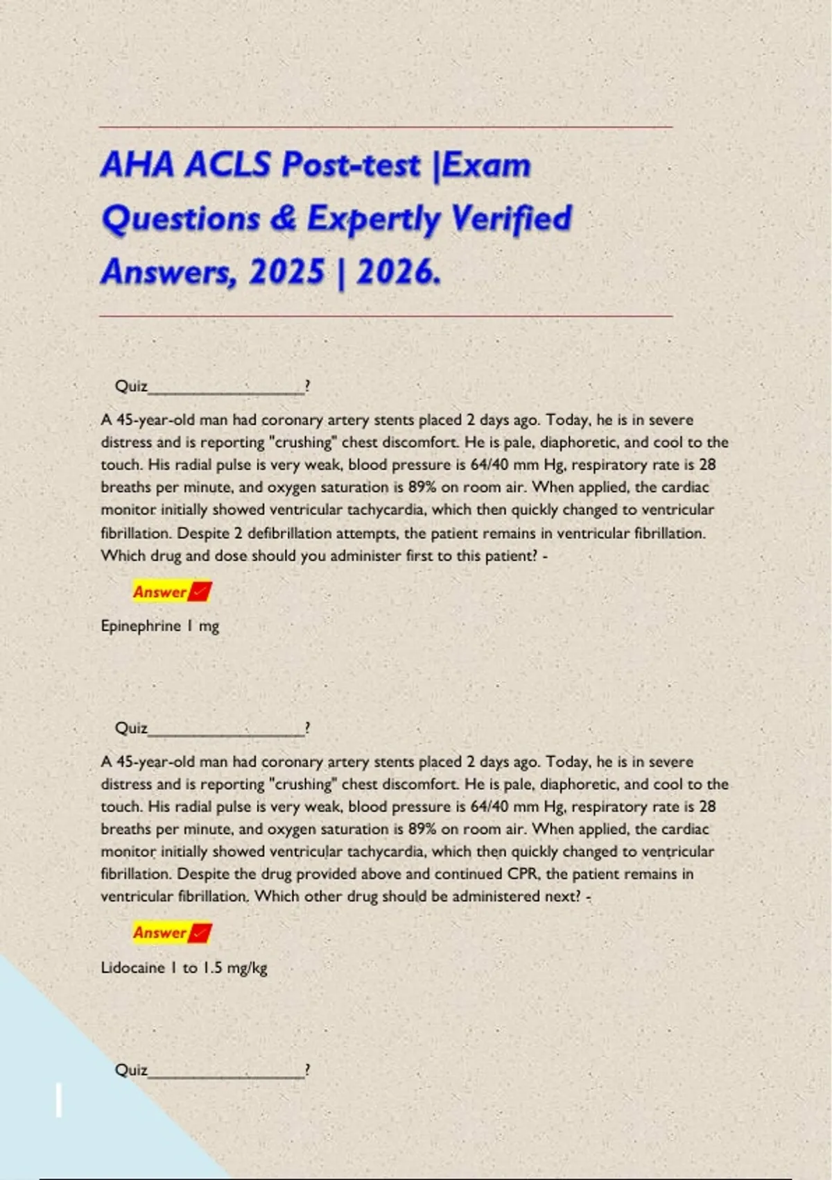 AHA ACLS Post-test |Exam Questions & Expertly Verified Answers, 2025 ...