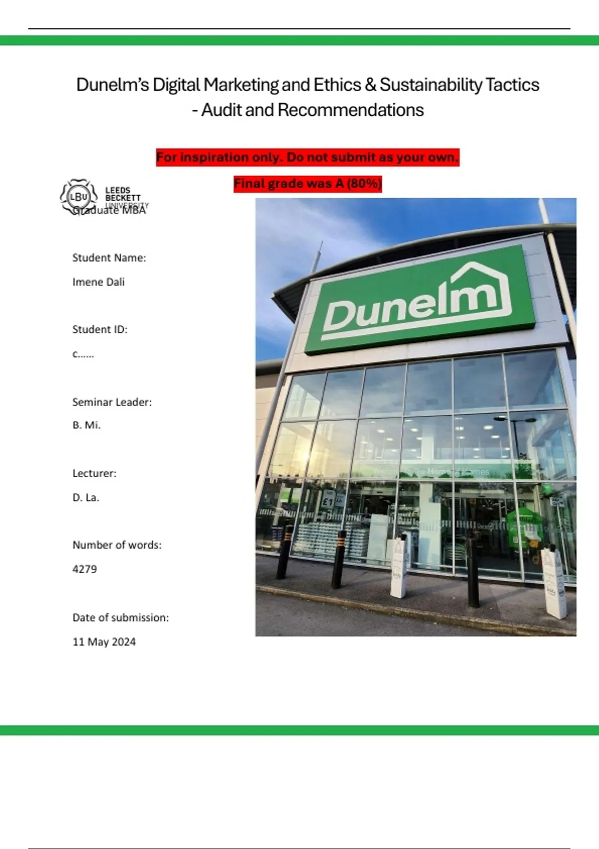 Dunelm’s Digital Marketing and Ethics & Sustainability Tactics - Audit ...