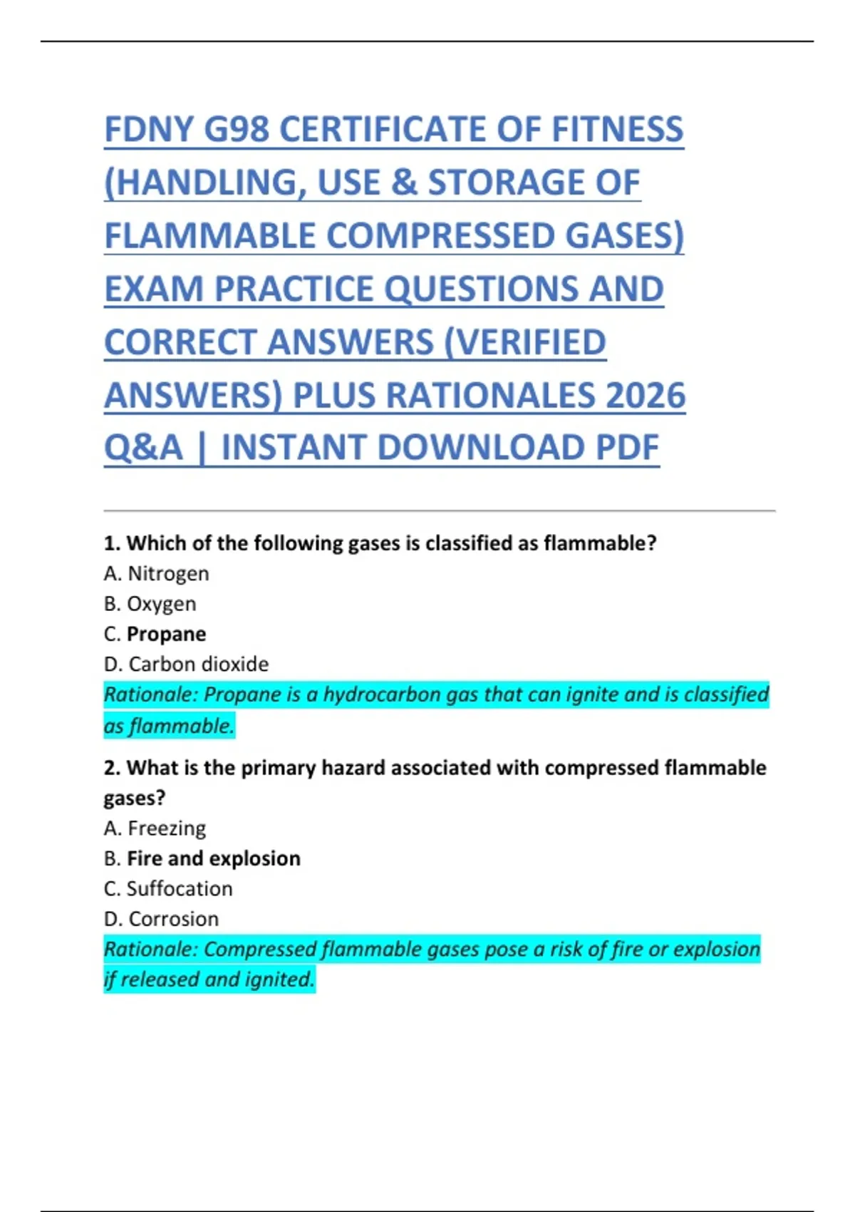 FDNY G98 CERTIFICATE OF FITNESS (HANDLING, USE & STORAGE OF FLAMMABLE ...