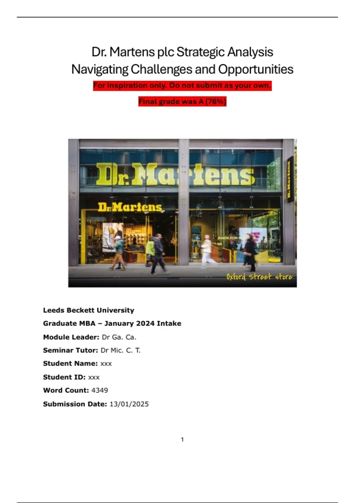 Distinction MBA Strategic Management Case Study: Dr. Martens plc (Grade ...