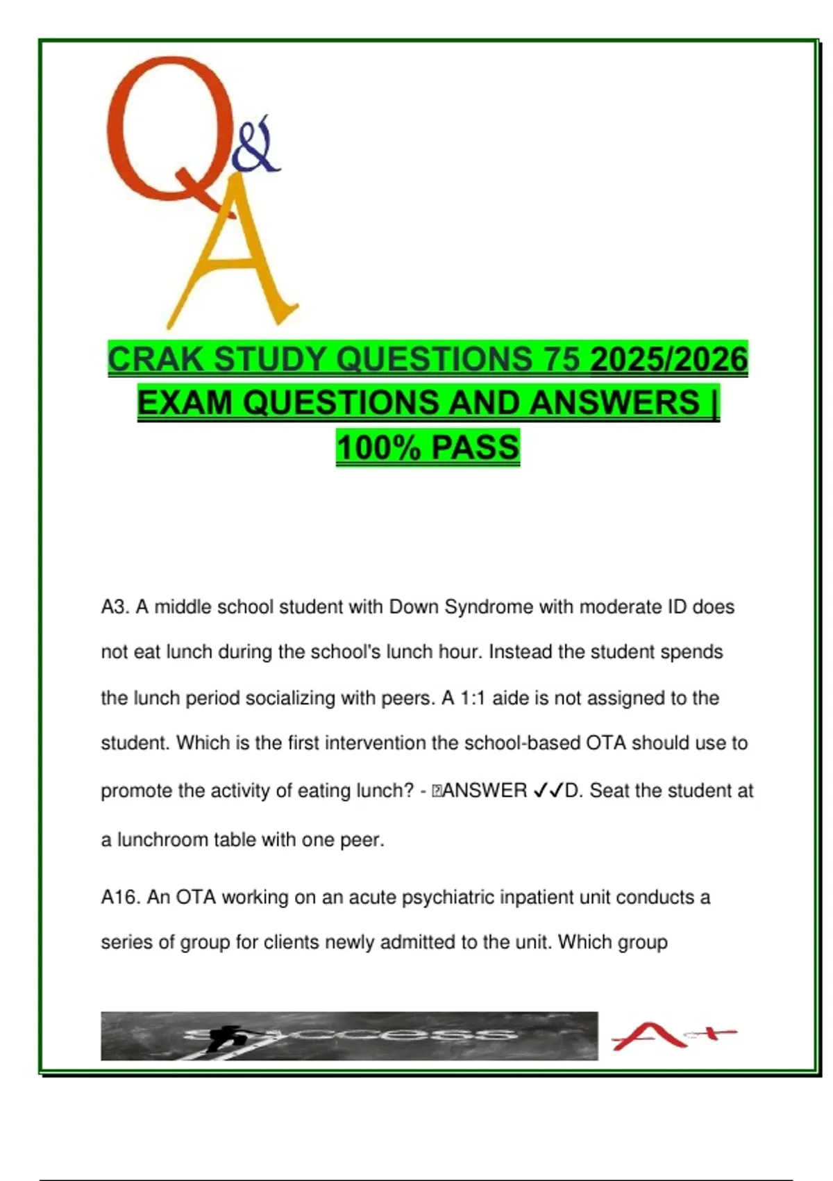 CRAK OTA Exam 2025/2026 – 200+ Verified Questions and Answers – Mental ...