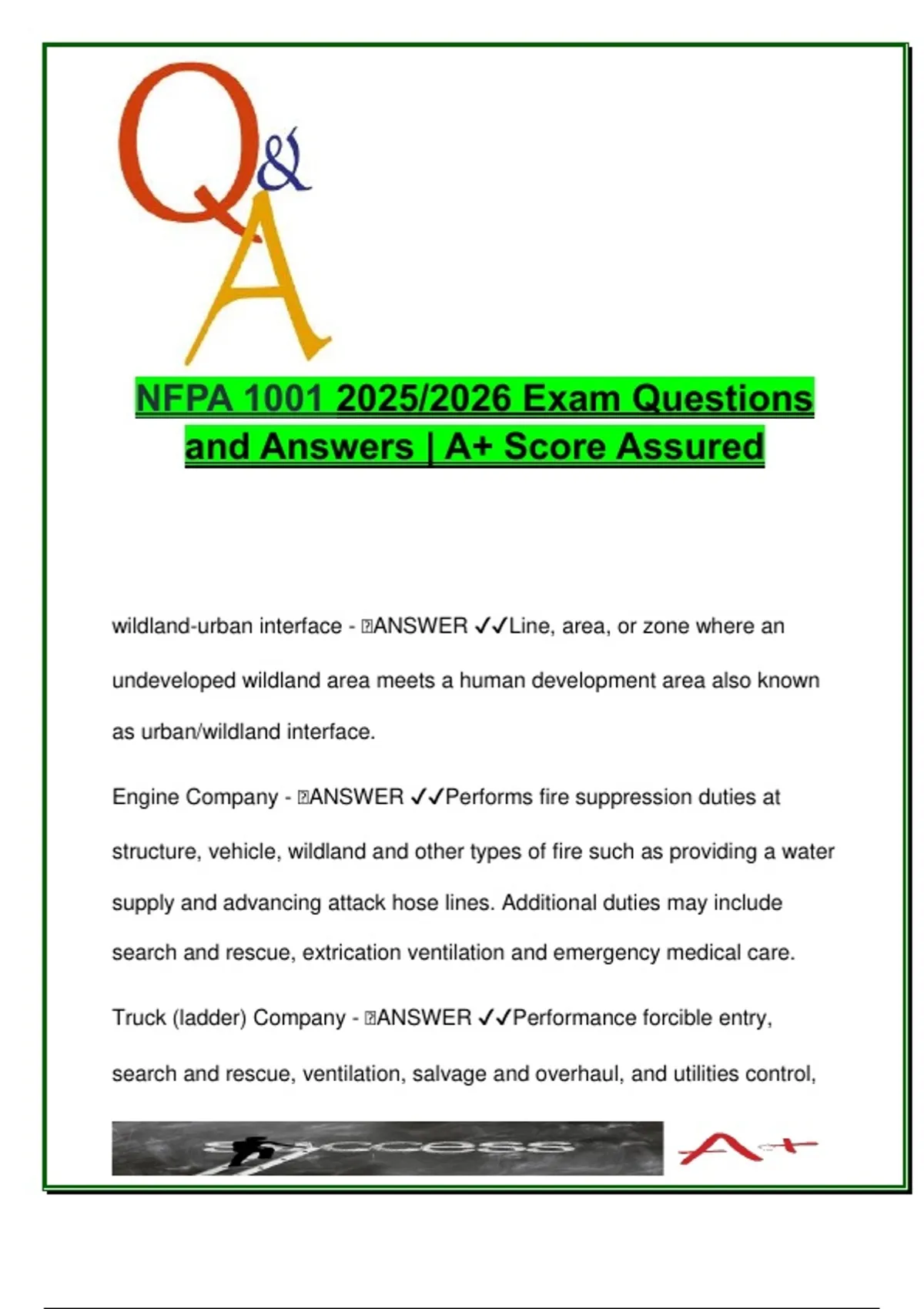 NFPA 1001 Firefighter I & II | 2025/2026 | 50+ Solved Q&A on Company ...