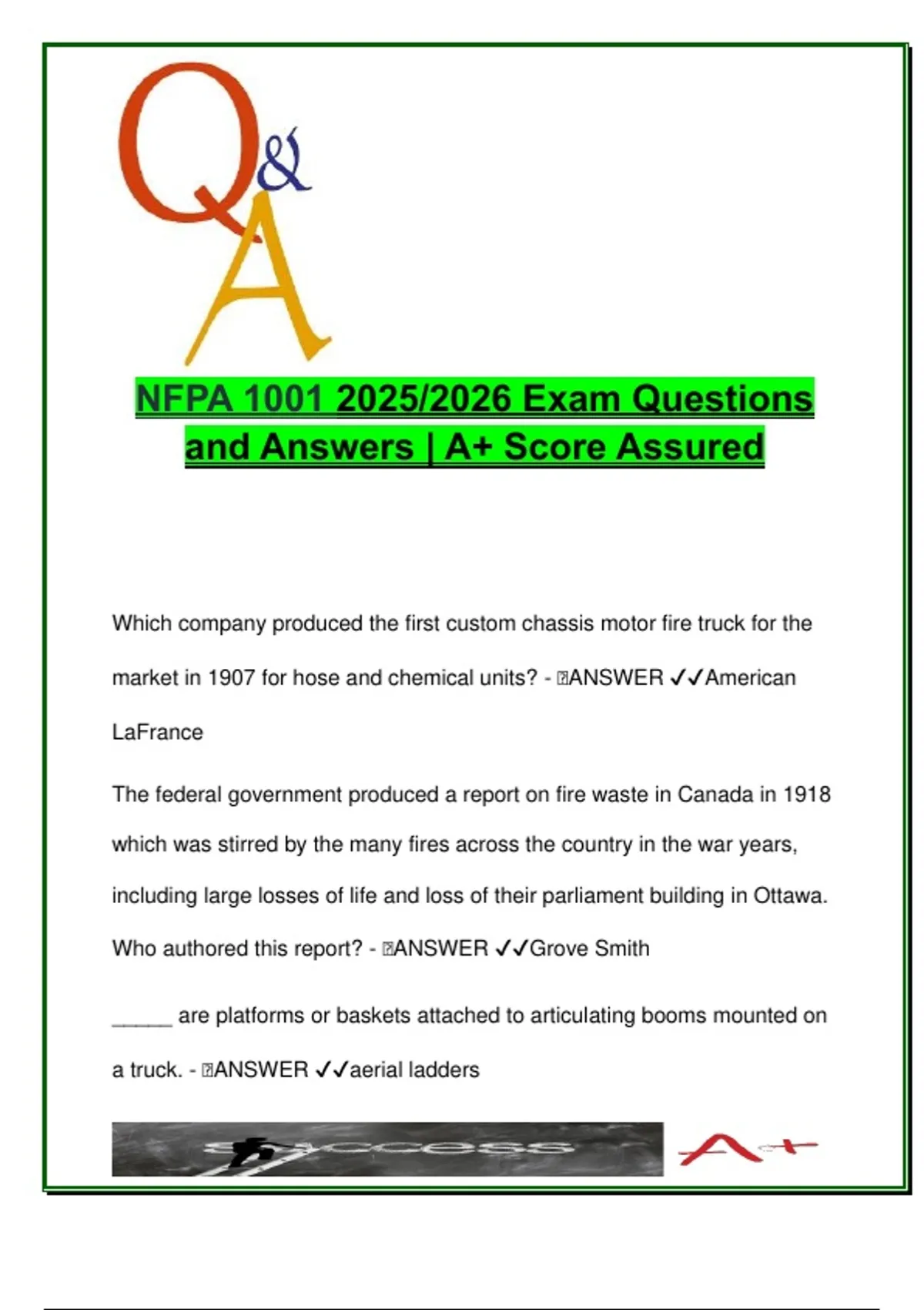 NFPA 1001 Firefighter I & II | 2025/2026 | 60+ Solved Q&A on History ...