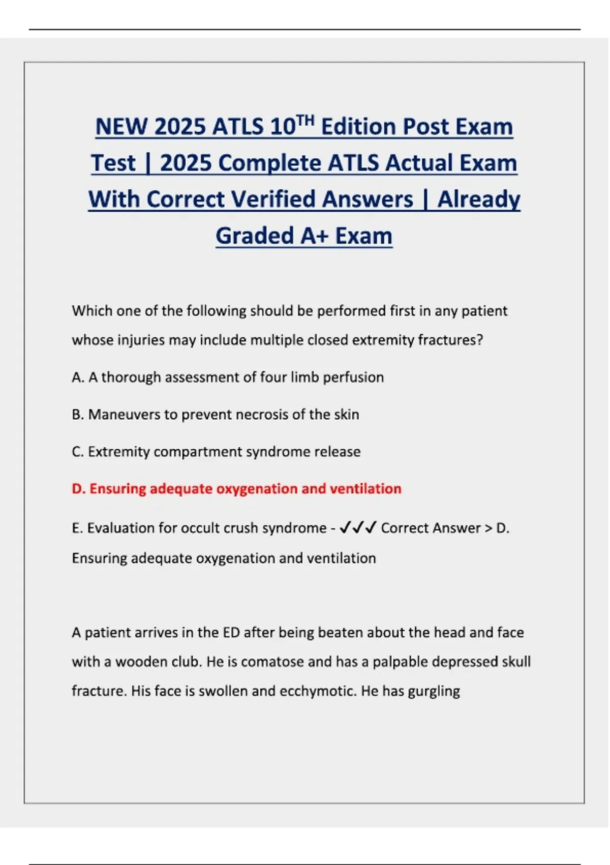 NEW 2025 ATLS 10TH Edition Post Exam Test | 2025 Complete ATLS Actual ...