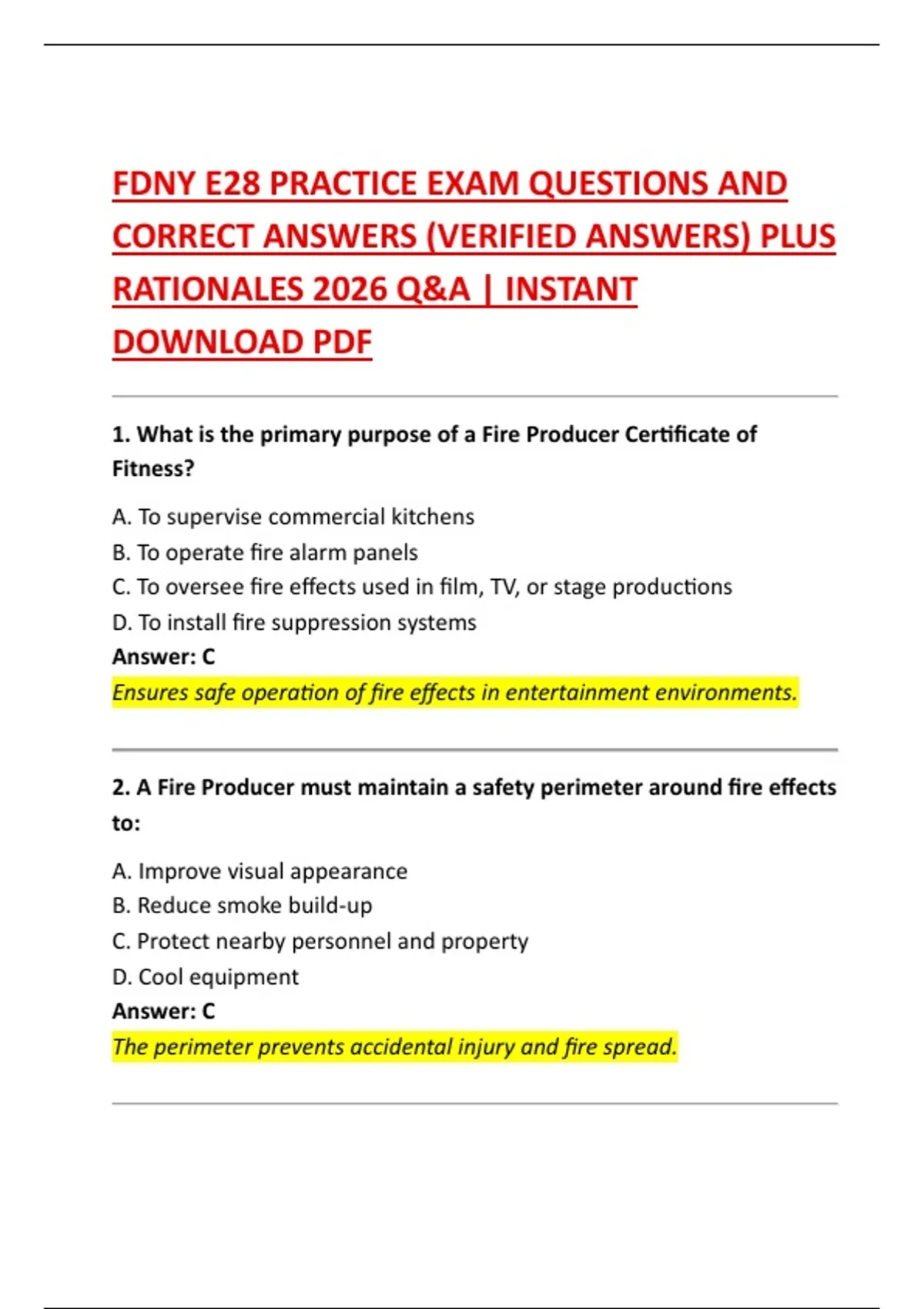 FDNY E28 PRACTICE EXAM QUESTIONS AND CORRECT ANSWERS (VERIFIED ANSWERS ...