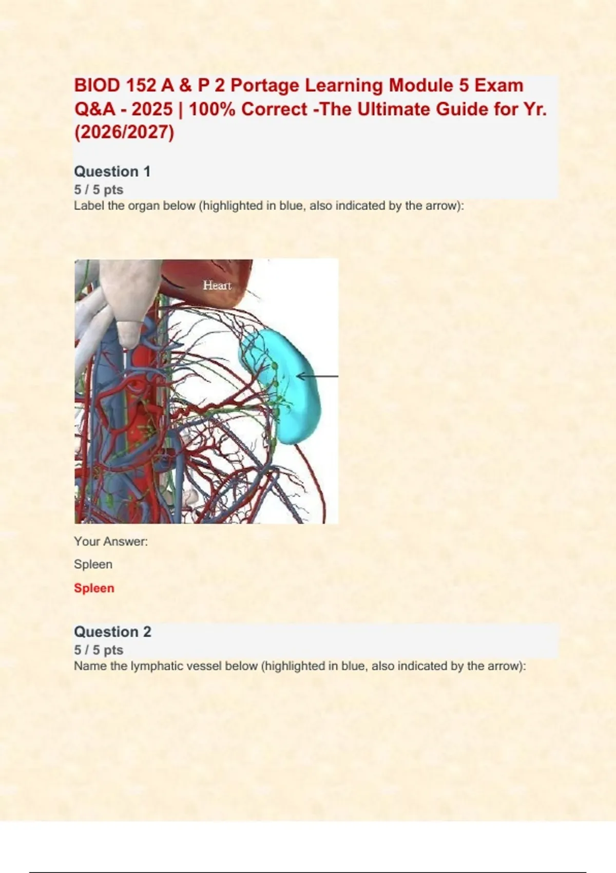BIOD 152 A & P 2 Portage Learning Module 5 Exam | Essential Human ...