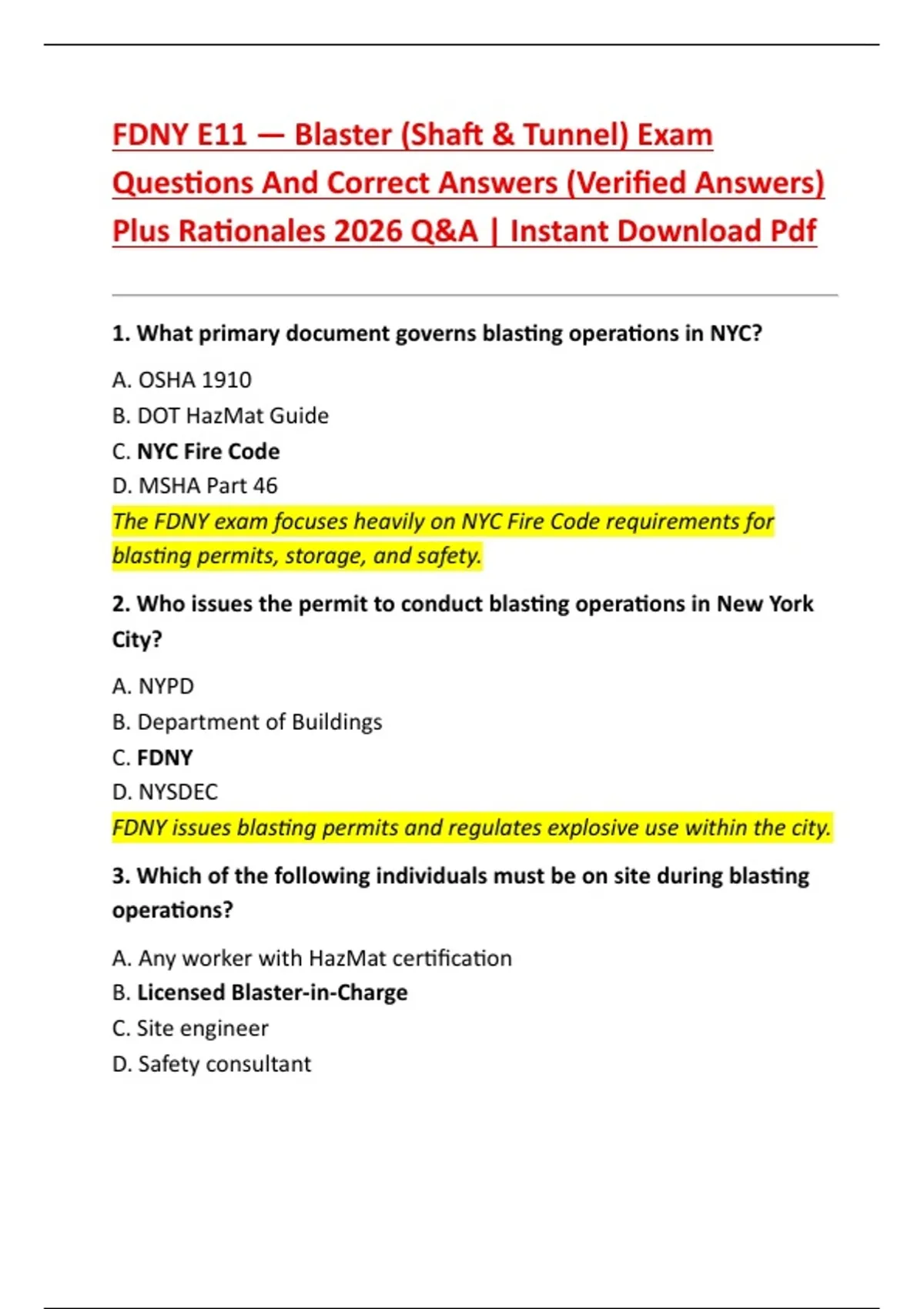 FDNY E11 — Blaster (Shaft & Tunnel) Exam Questions And Correct Answers ...