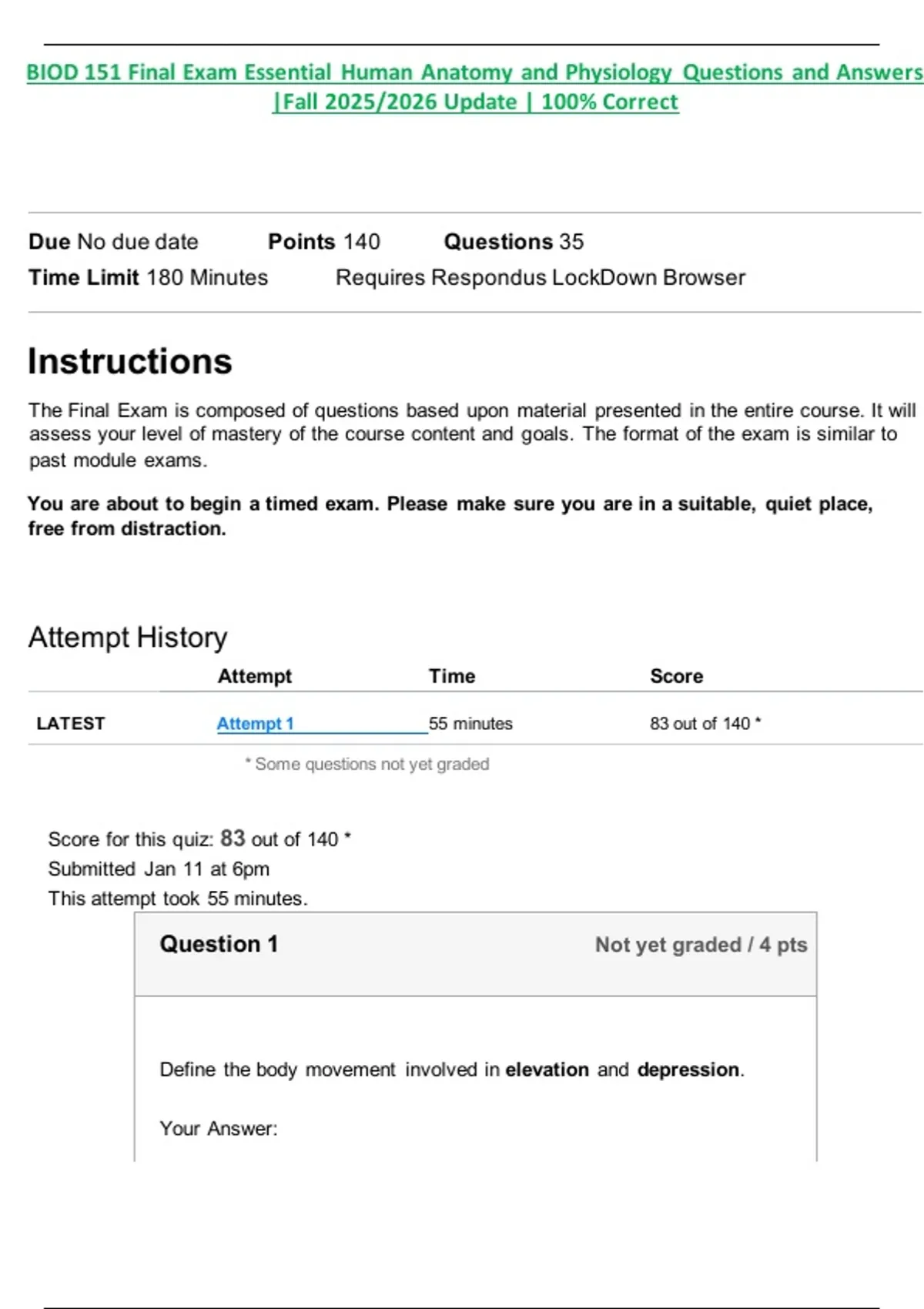 BIOD 151 Final Exam Essential Human Anatomy and Physiology Questions ...