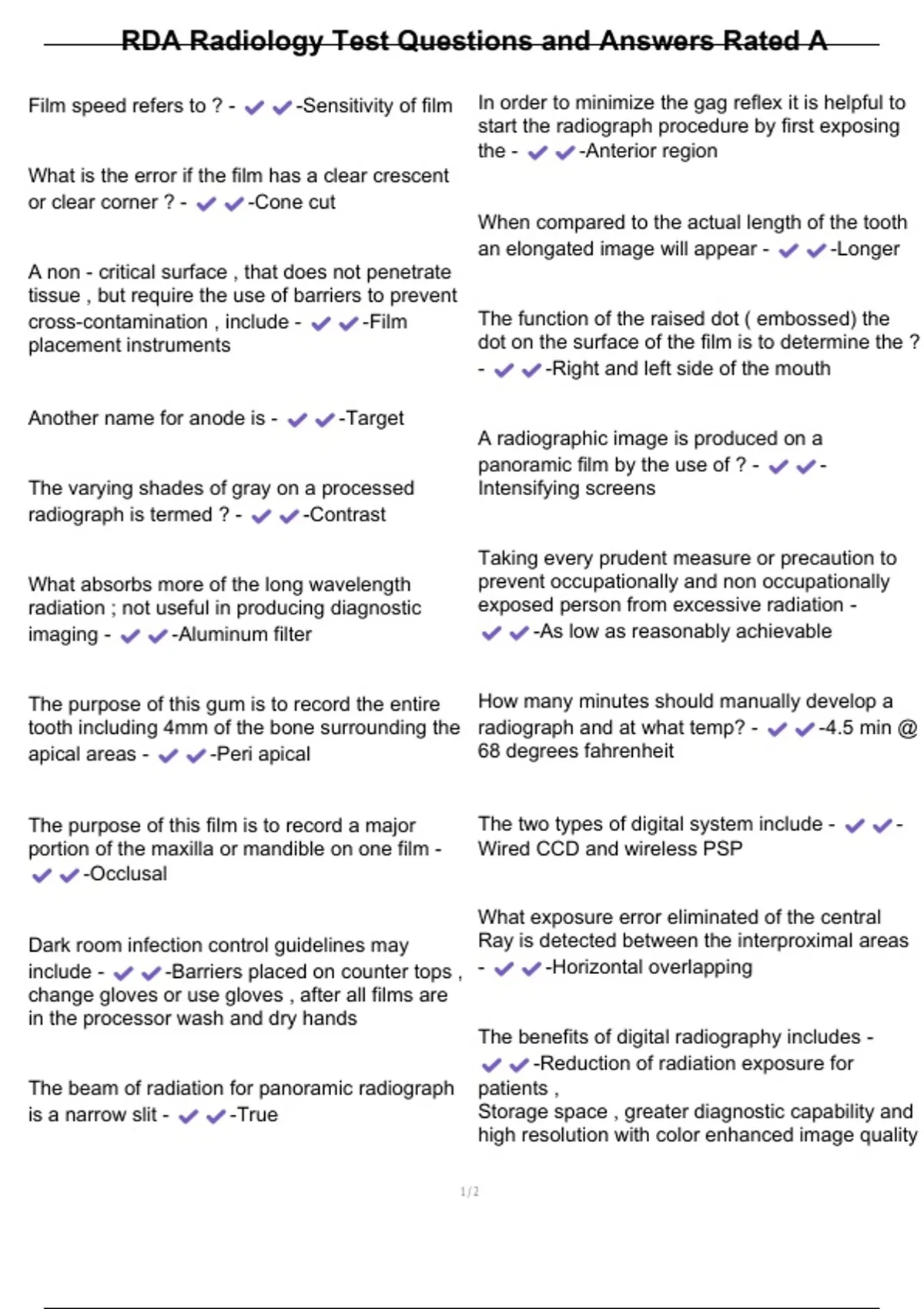 RDA Radiology Test Questions and Answers Rated A - RDA Radiology ...