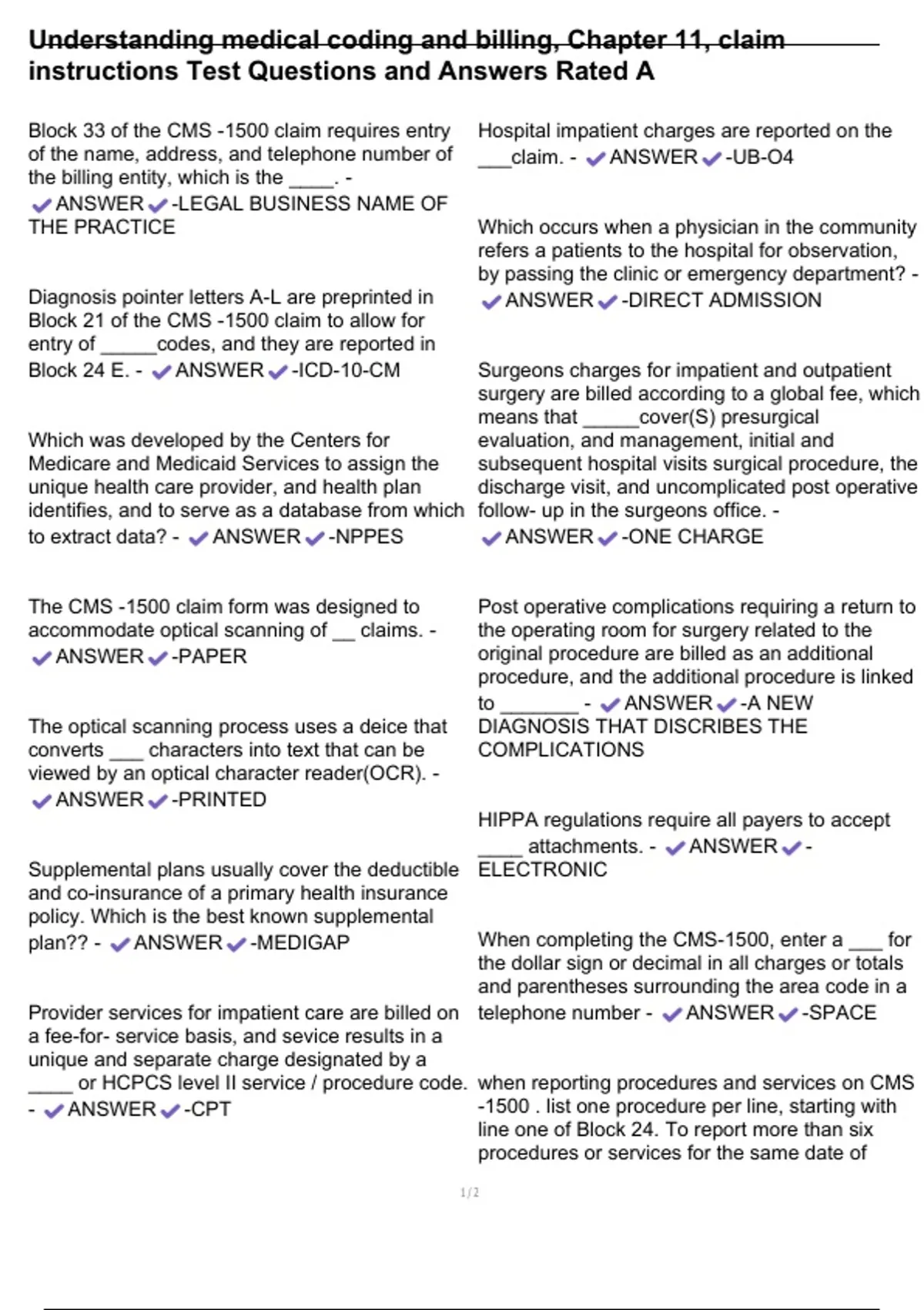 Understanding medical coding and billing, Chapter 11, claim ...