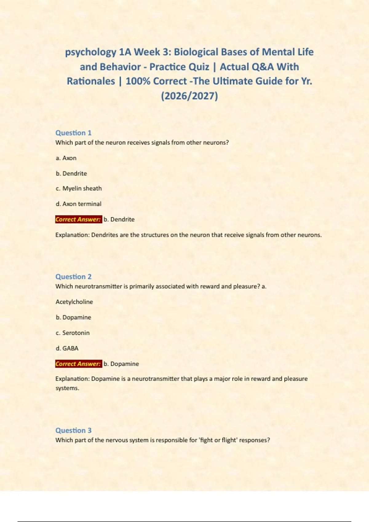 psychology 1A Week 3: Biological Bases of Mental Life and Behavior ...