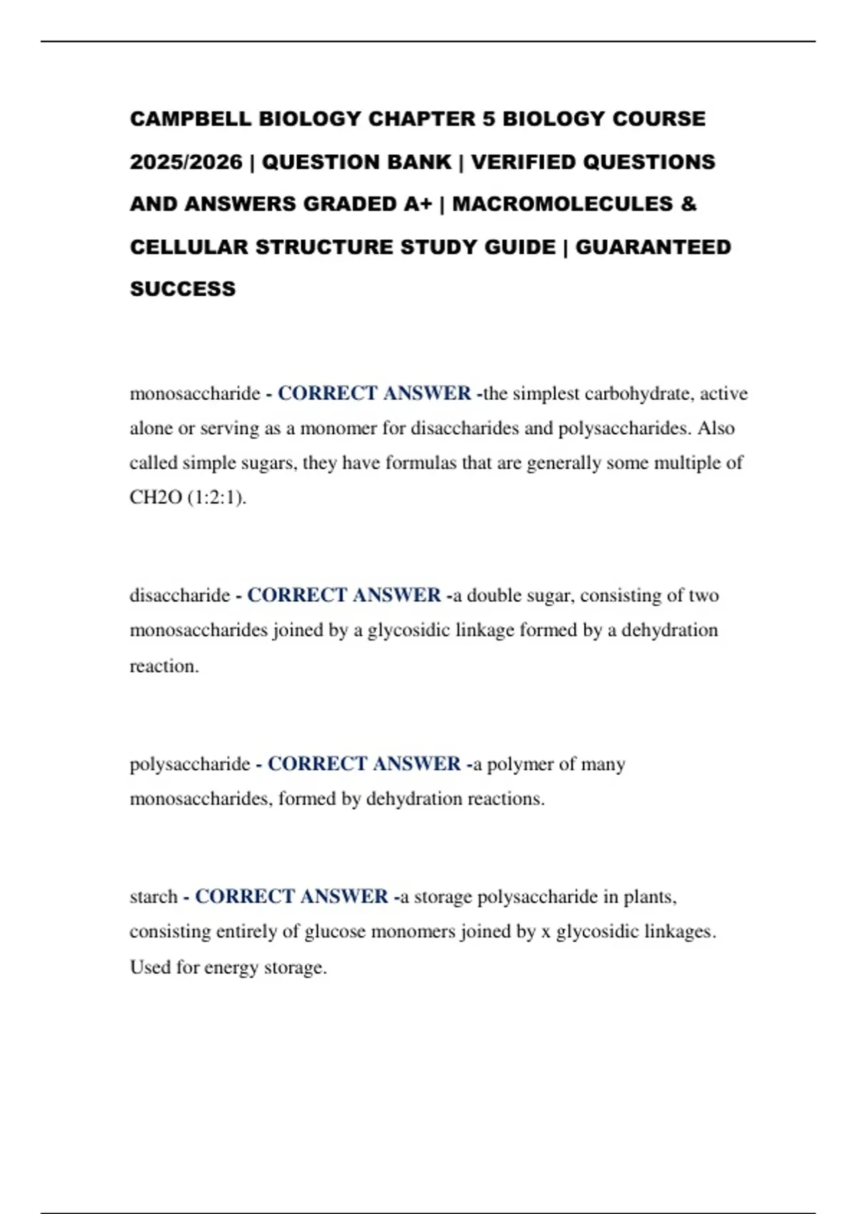 CAMPBELL BIOLOGY CHAPTER 5 BIOLOGY COURSE 2025/2026 | QUESTION BANK ...