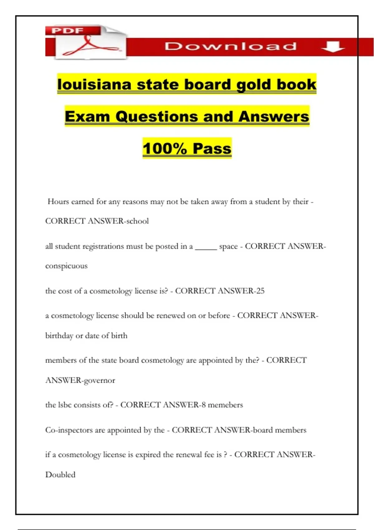 louisiana state board gold book Exam Questions and Answers 100% Pass ...