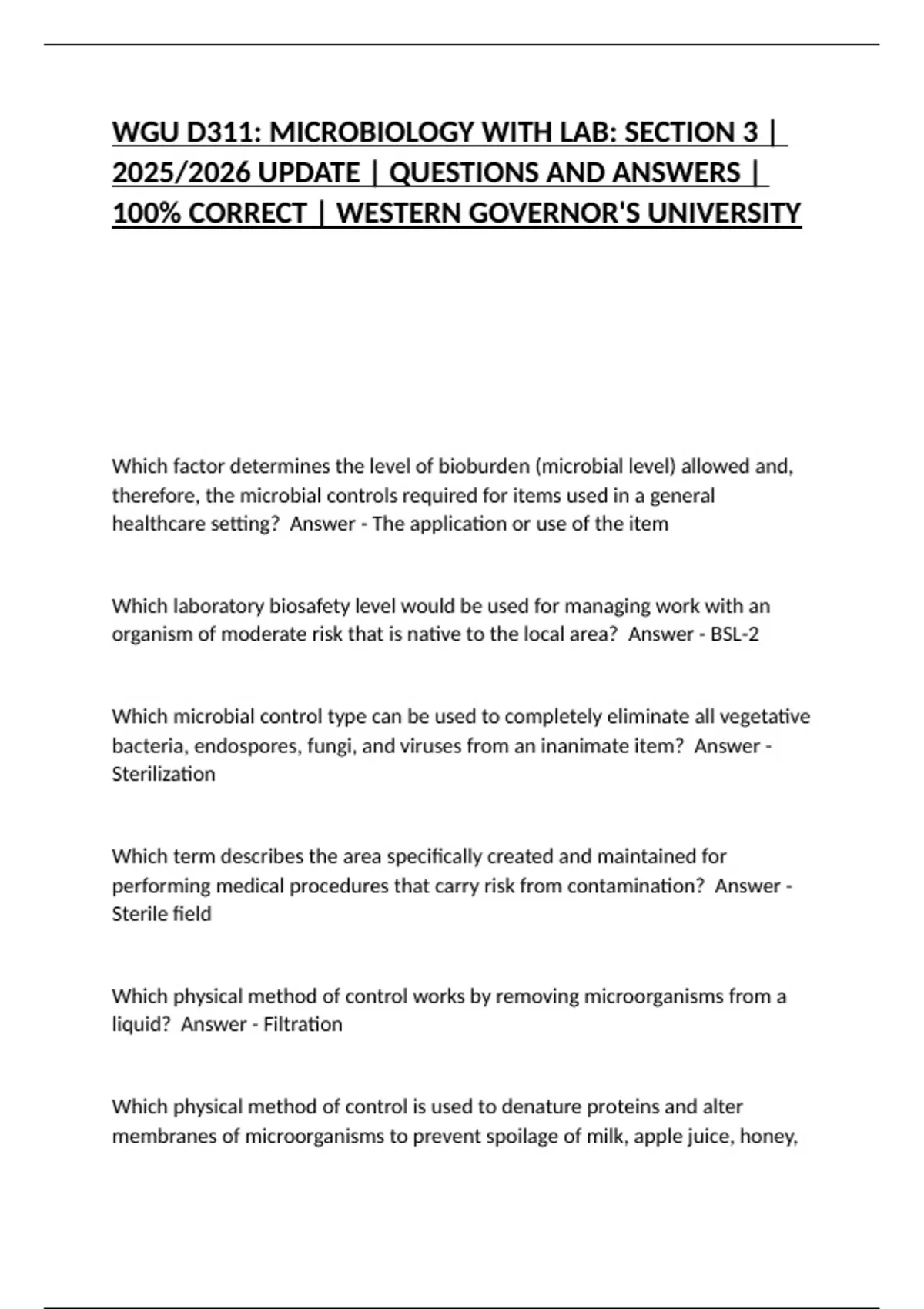 WGU D311: MICROBIOLOGY WITH LAB: SECTION 3 | 2025/2026 UPDATE ...