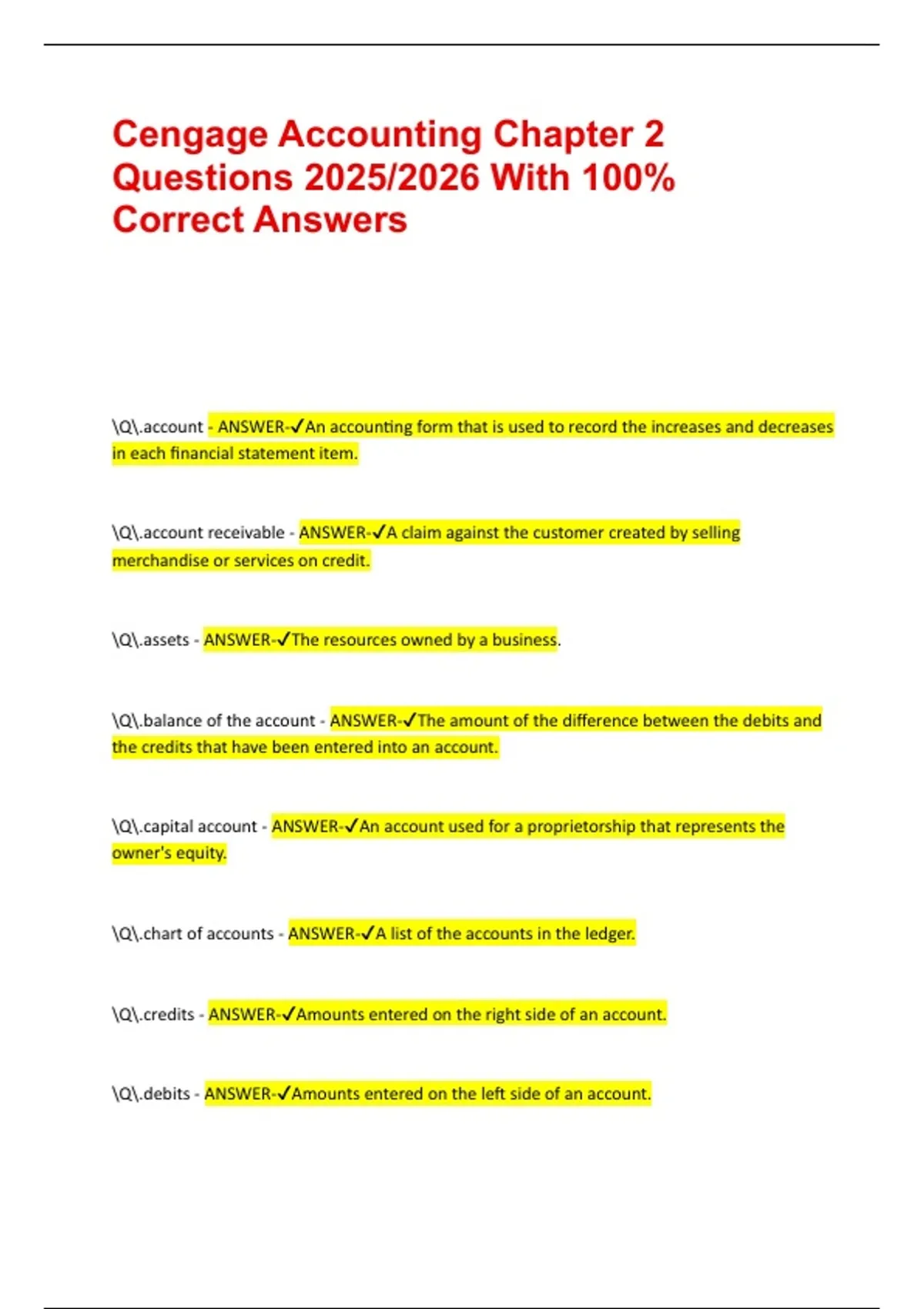 Cengage Accounting Chapter 2 Questions 2025/2026 With 100% Correct ...