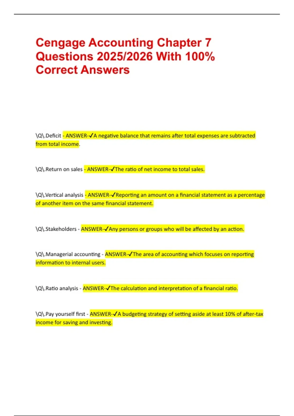 Cengage Accounting Chapter 7 Questions 2025/2026 With 100% Correct ...