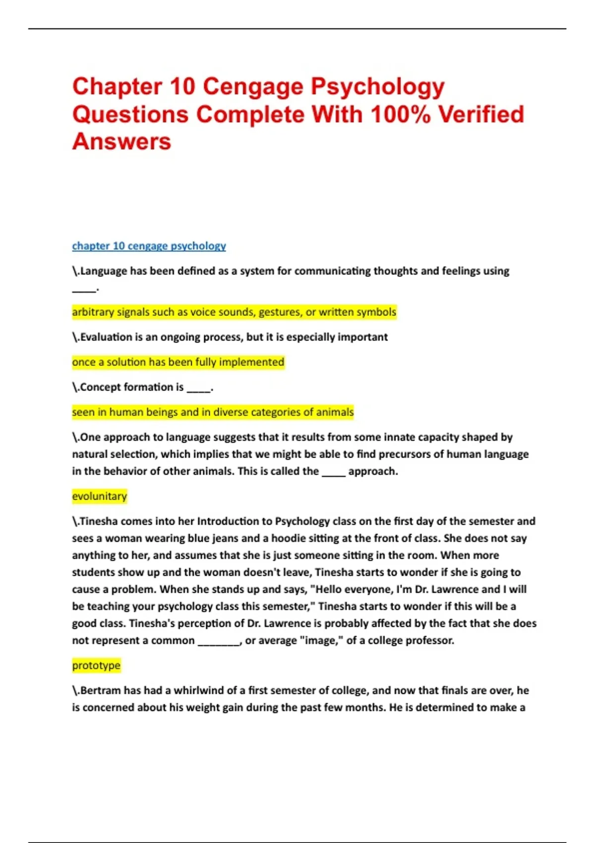 Chapter 10 Cengage Psychology Questions Complete With 100% Verified ...