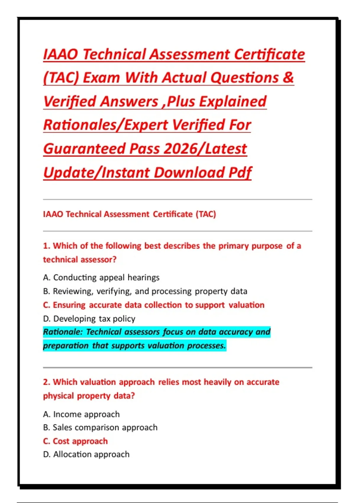 IAAO Technical Assessment Certificate (TAC) Exam With Actual Questions ...