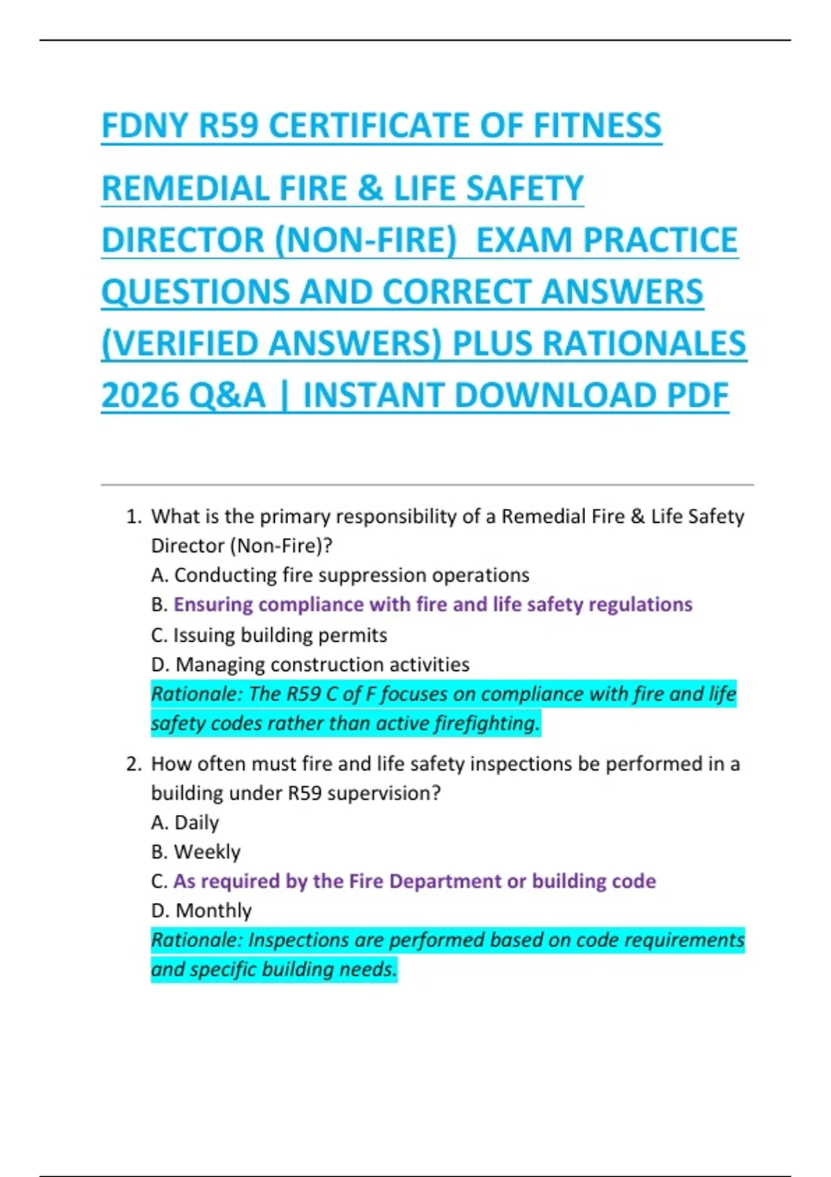 FDNY R59 CERTIFICATE OF FITNESS REMEDIAL FIRE & LIFE SAFETY DIRECTOR ...