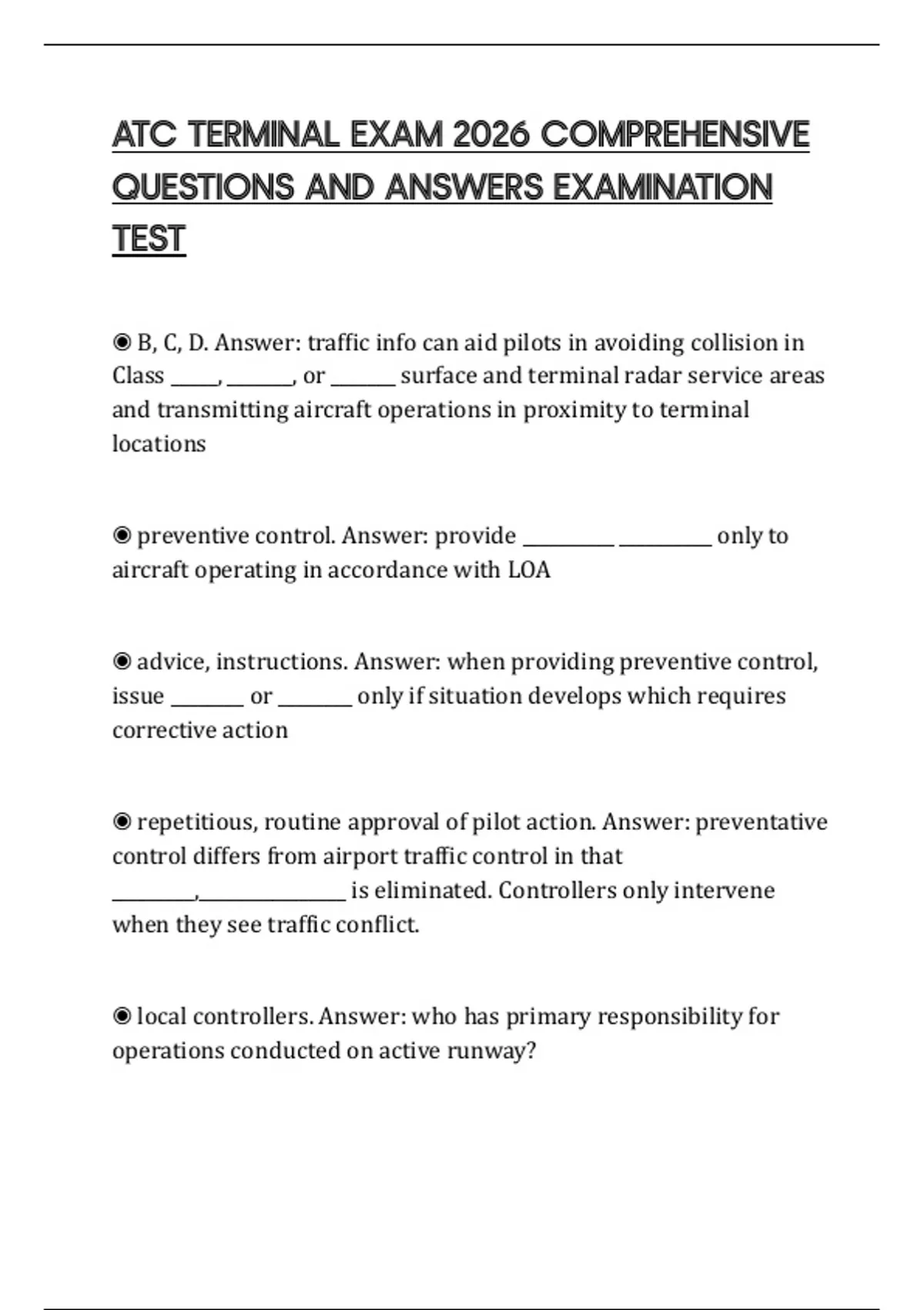 ATC TERMINAL EXAM 2026 COMPREHENSIVE QUESTIONS AND ANSWERS EXAMINATION ...