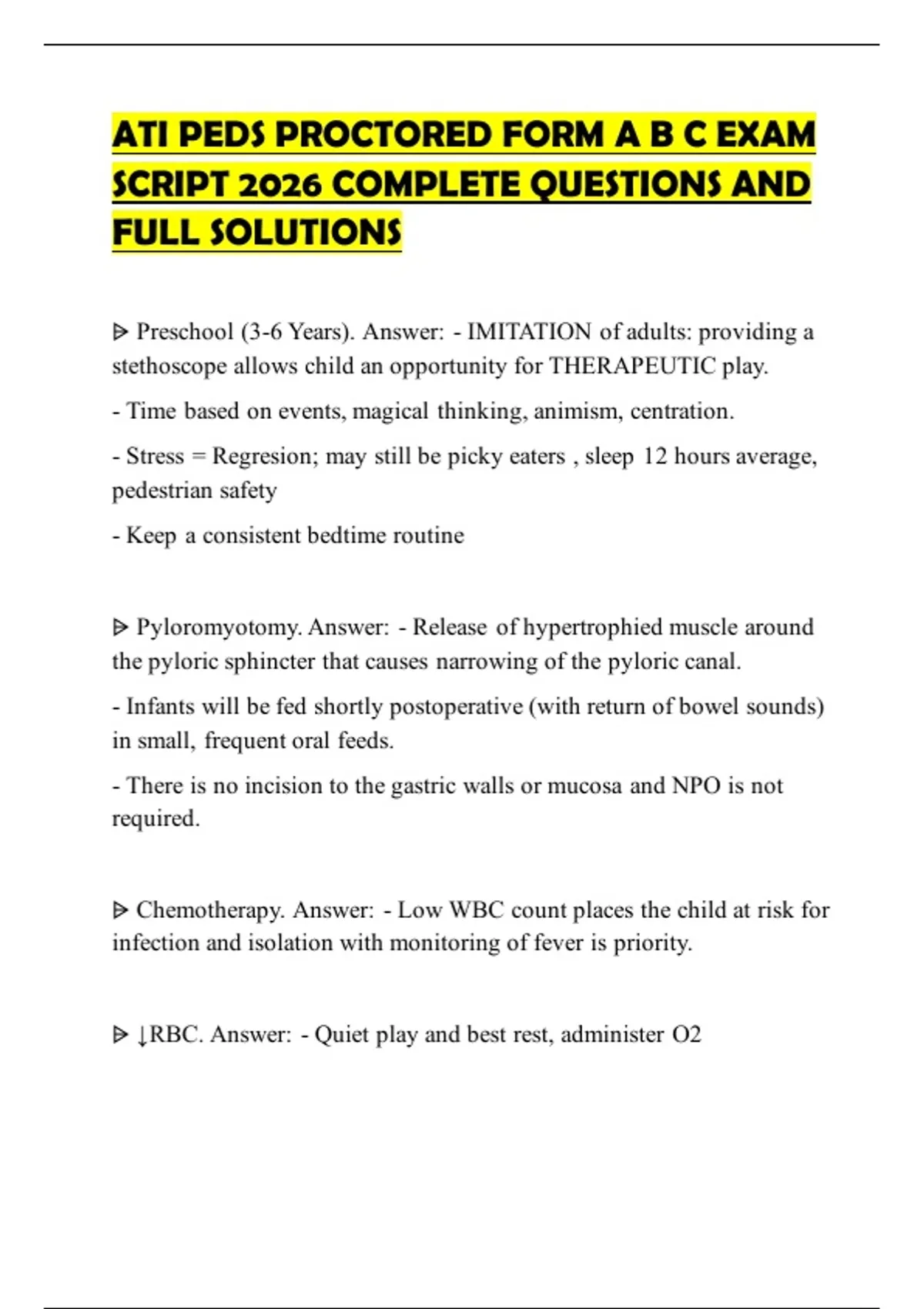 ATI PEDS PROCTORED FORM A B C EXAM SCRIPT 2026 COMPLETE QUESTIONS AND ...