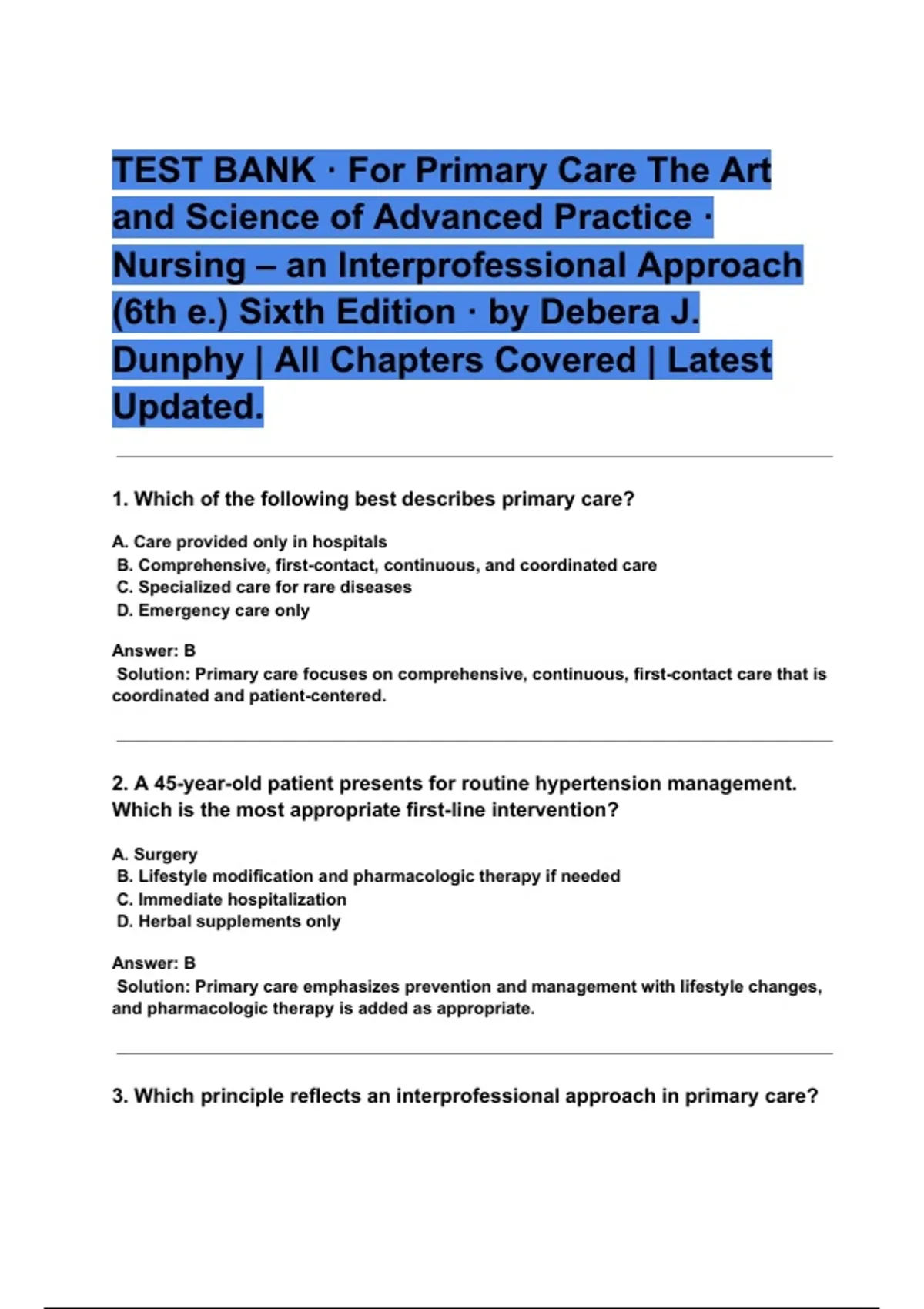 TEST BANK · For Primary Care The Art and Science of Advanced Practice ...