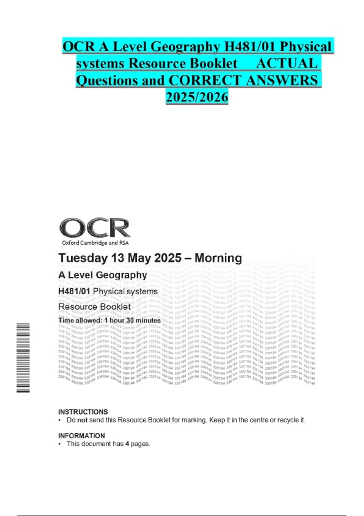 OCR A Level Geography H481/01 Physical systems Resource Booklet ACTUAL ...