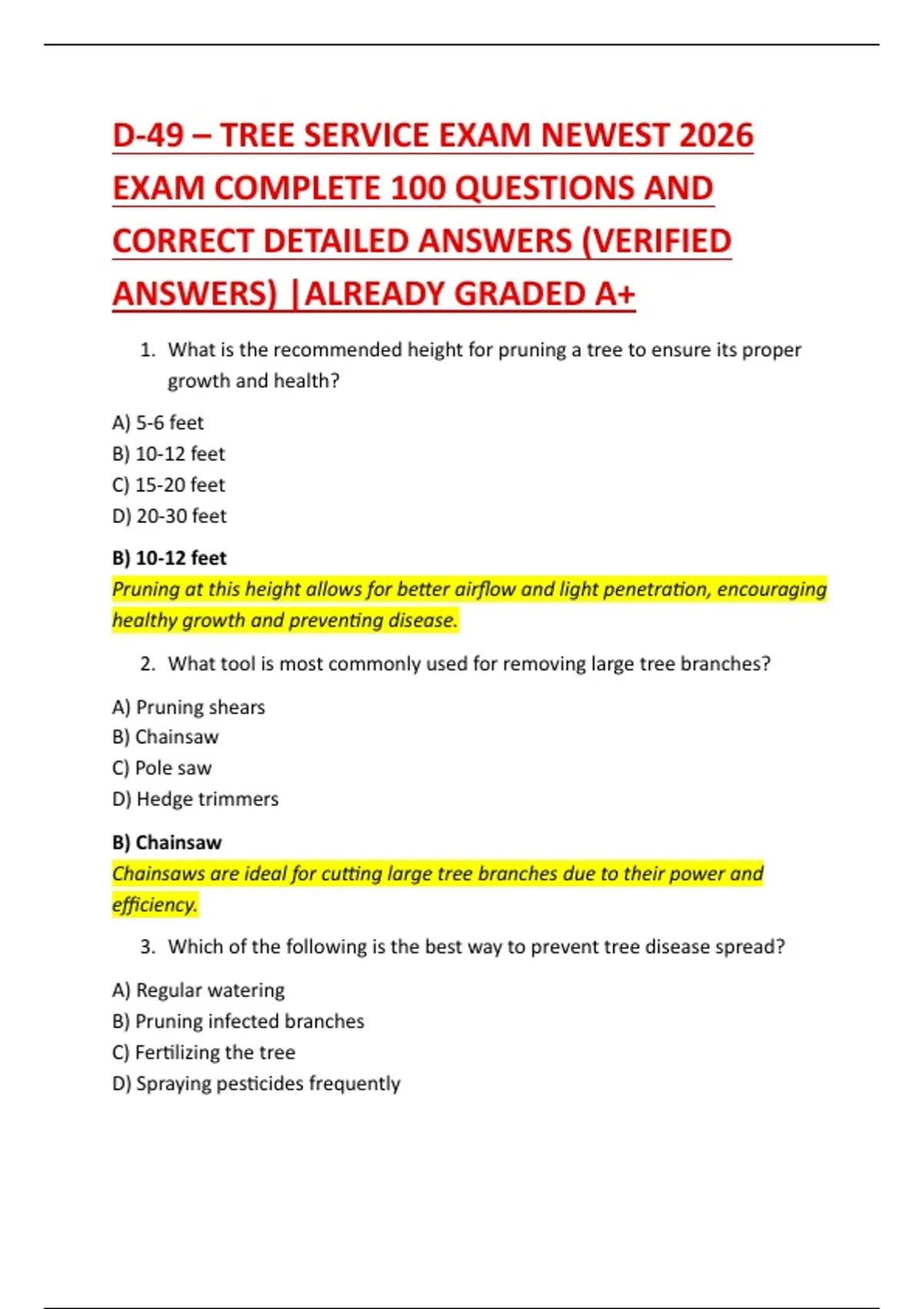 Bundle for D-49 – Tree Service Exam Newest 2026 Exam Complete Questions ...