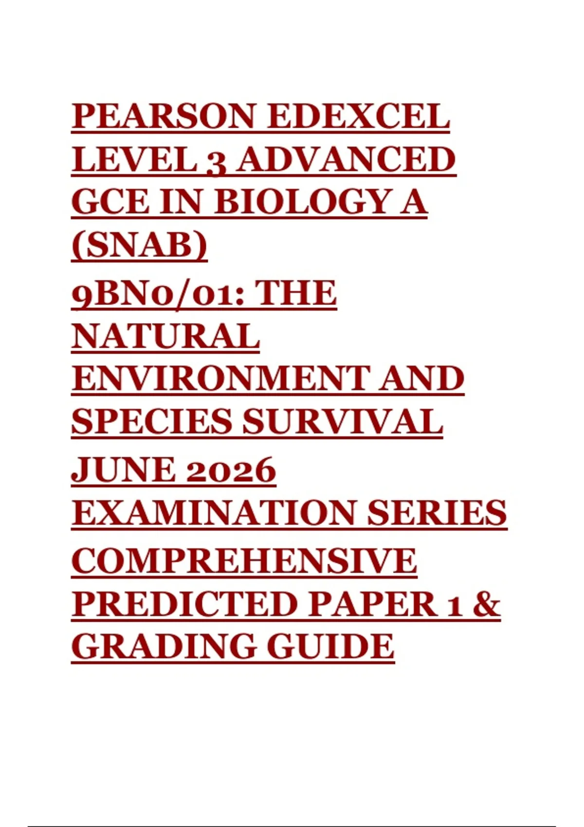 Edexcel Biology A (SNAB) – 9BN0/01 Predicted Paper 2026 – Complete Exam ...