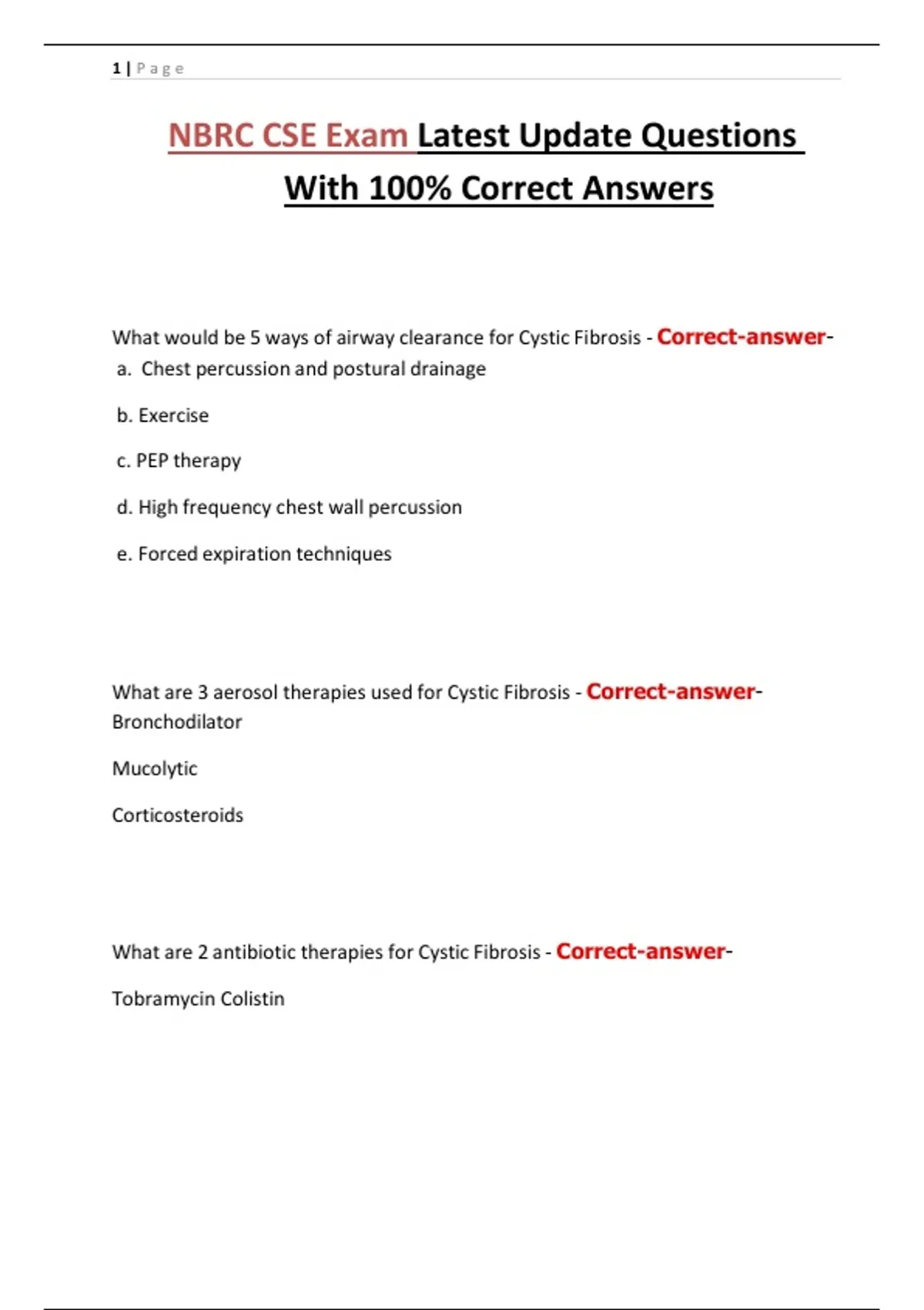 NBRC CSE Exam Questions With 100% Correct Answers| Latest Update - NBRC ...