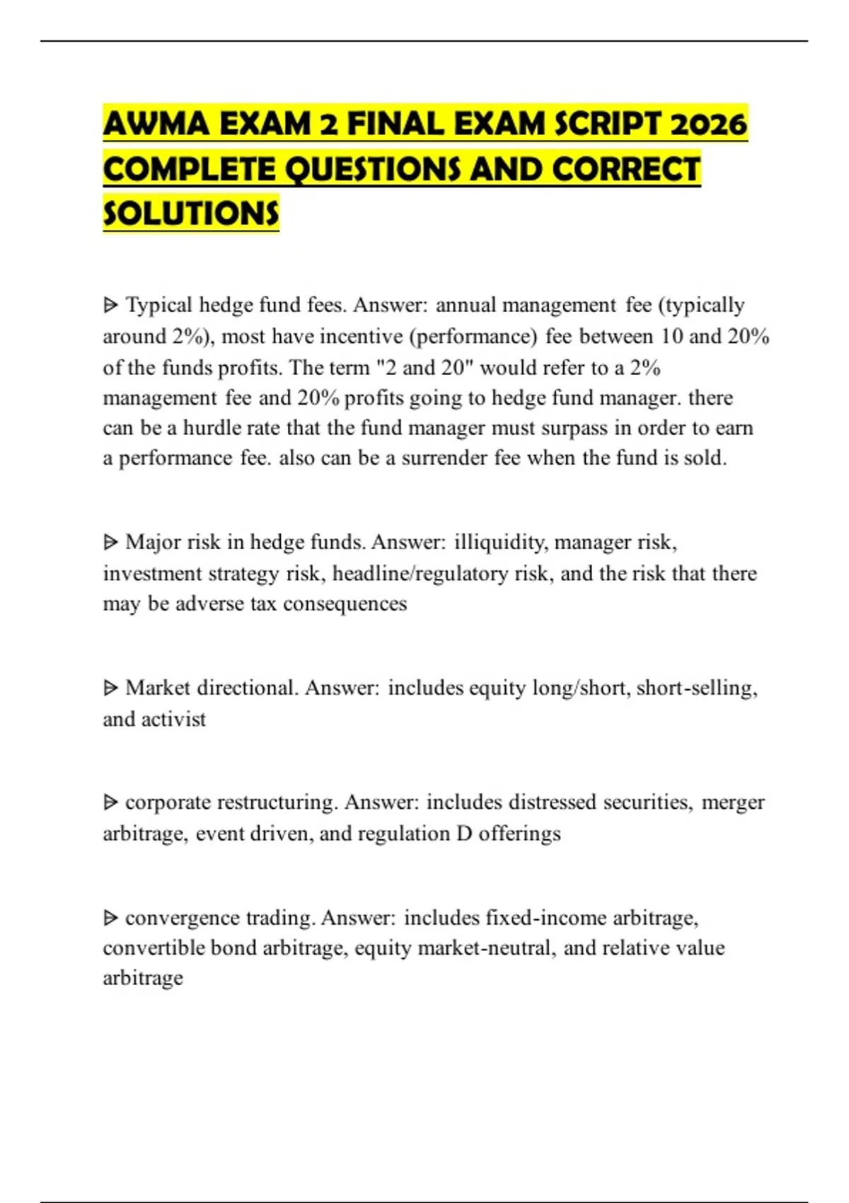 AWMA EXAM 2 FINAL EXAM SCRIPT 2026 COMPLETE QUESTIONS AND CORRECT ...