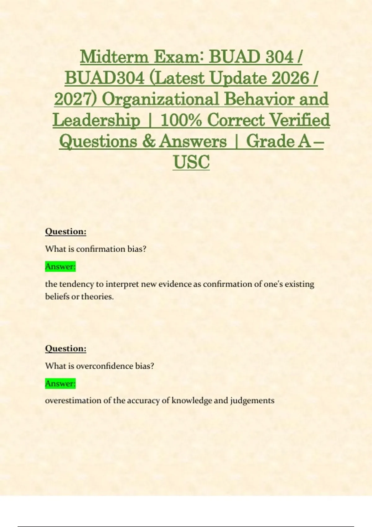 Midterm Exam: BUAD 304 / BUAD304 (Latest Update 2026 / 2027 ...