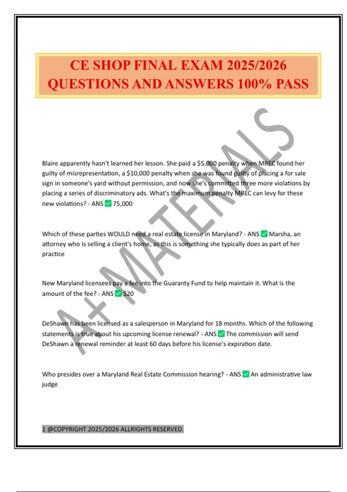 CE SHOP FINAL EXAM 2025/2026 QUESTIONS AND ANSWERS 100% PASS - CE Shop ...