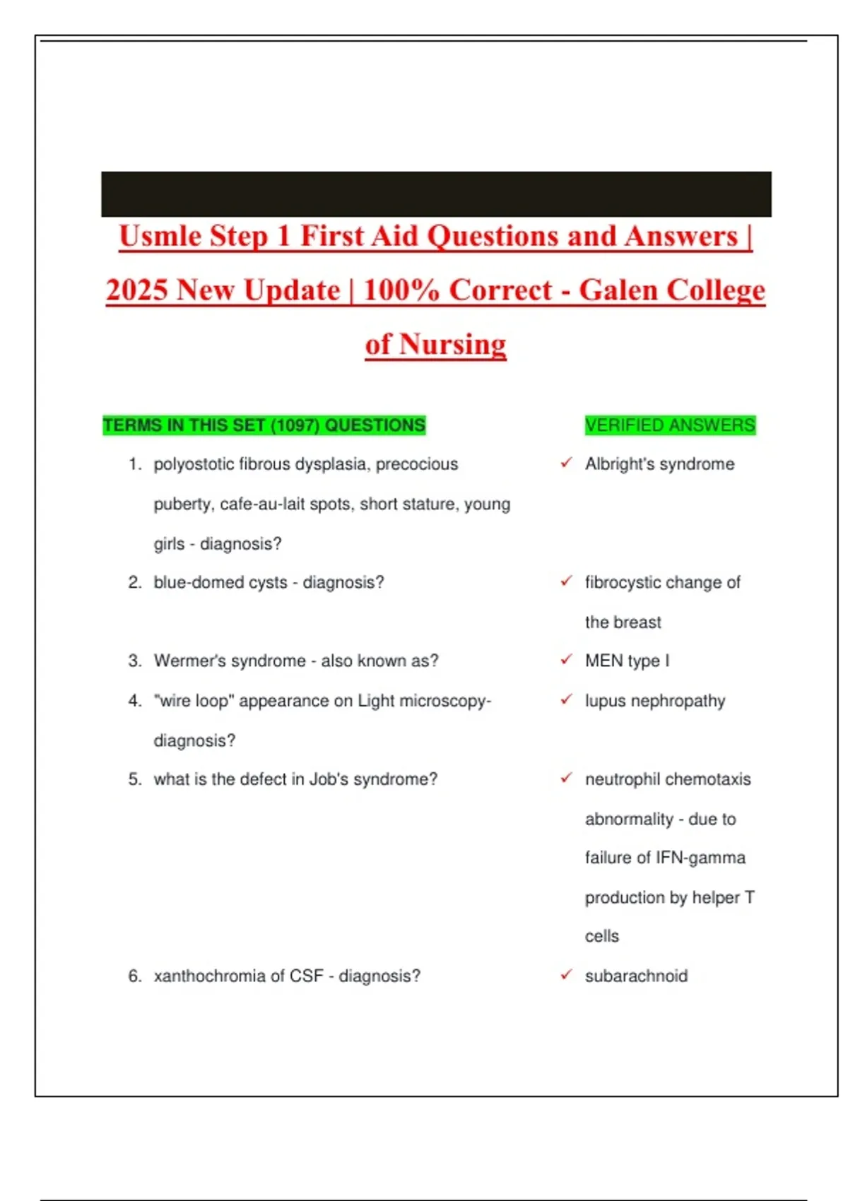 Usmle Step 1 First Aid Questions and Answers | 2025 New Update | 100% ...