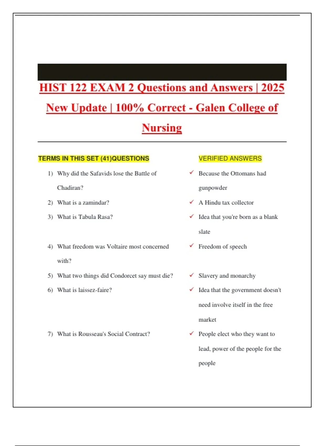 HIST 122 UNIT 3 TEST Questions and Answers | 2025 New Update | 100% ...