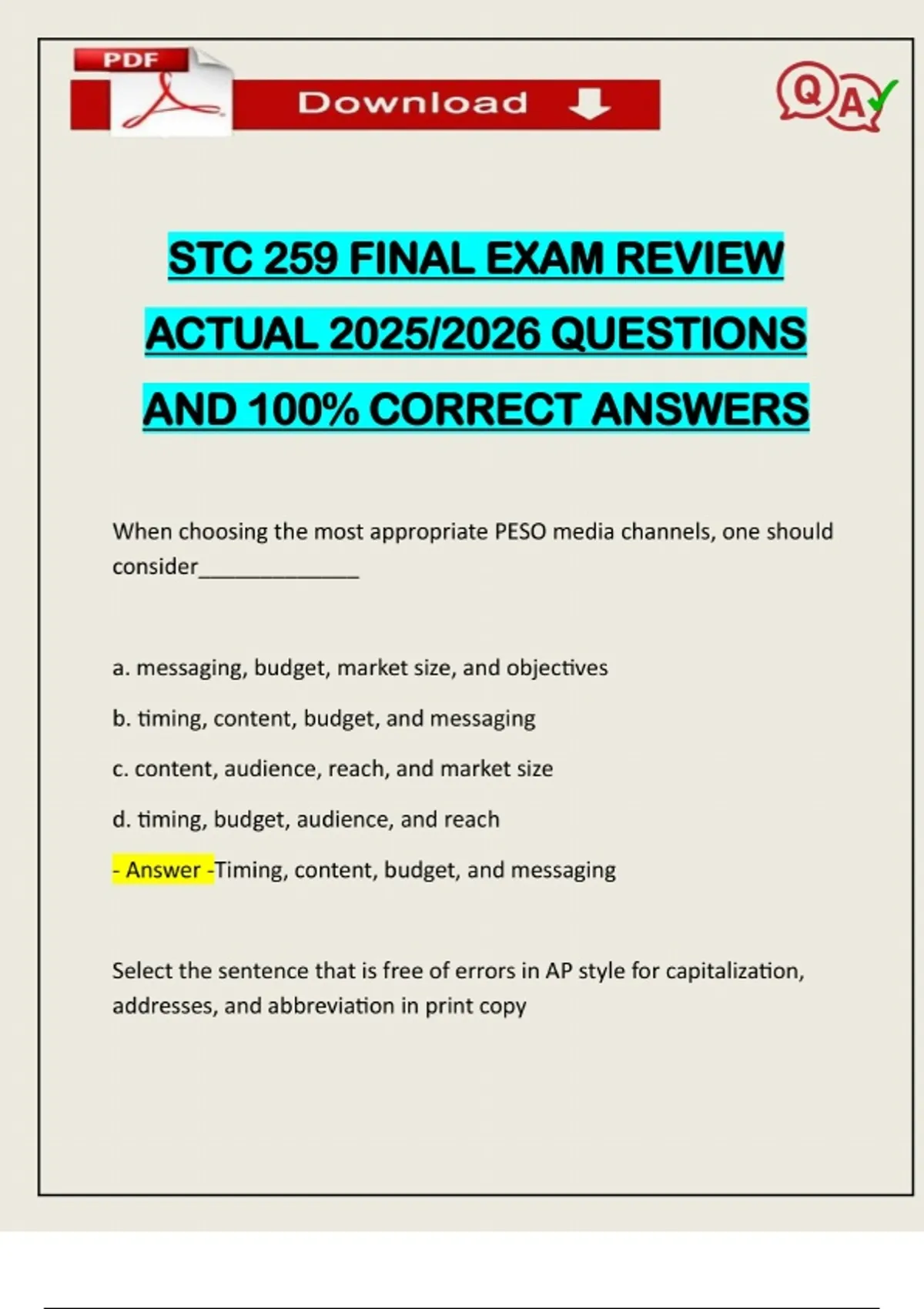STC 259 FINAL EXAM REVIEW ACTUAL 2025/2026 QUESTIONS AND 100% CORRECT ...